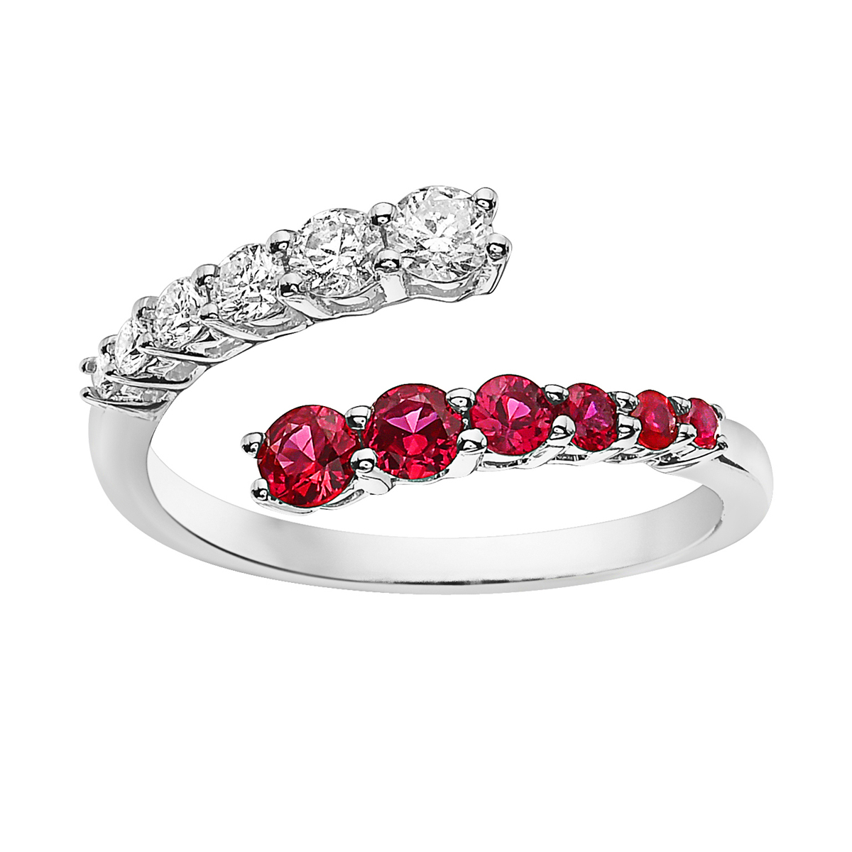 White Gold, Ruby And Diamond Bypass Ring Available For Immediate Sale ...