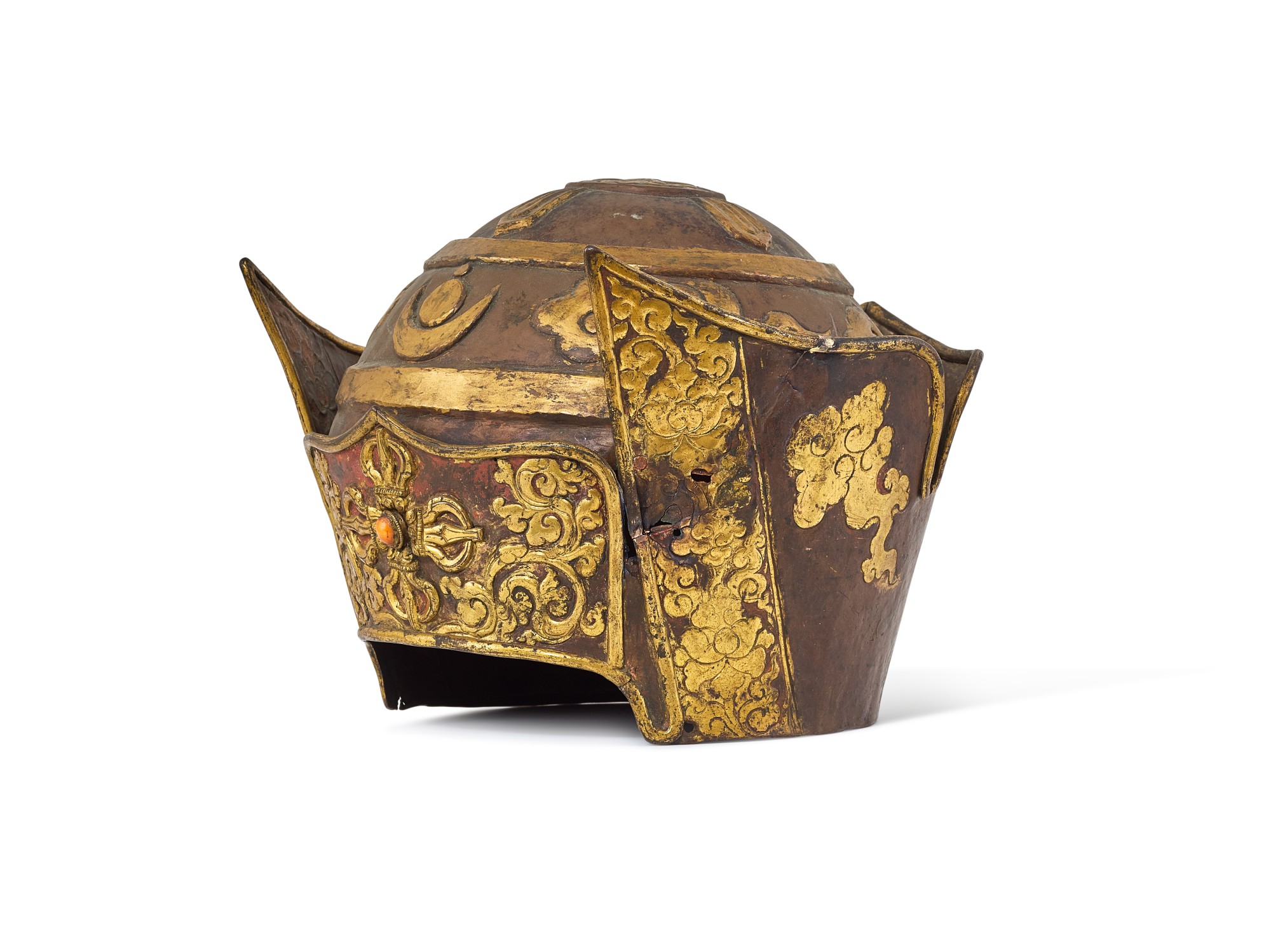 A rare partial gilt-copper lama crown Tibet, 16th century 西藏十六世紀 ...