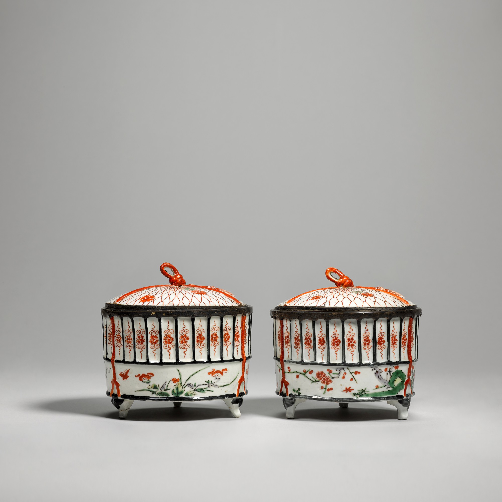 A pair of rare Arita stylised cricket cages with silver mounts | Edo ...