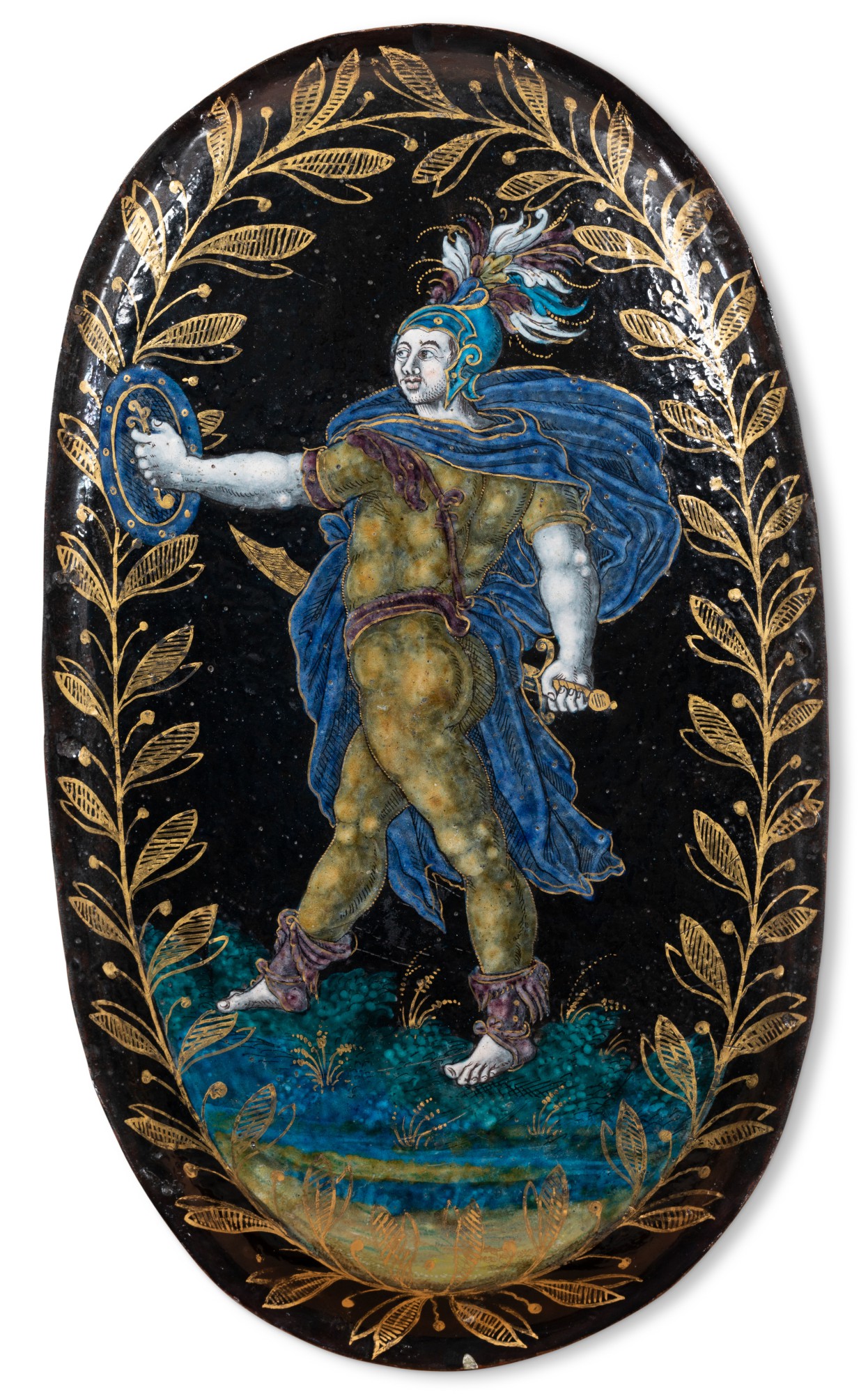 An oval painted enamel plaque depicting Ceres searching for Proserpina ...