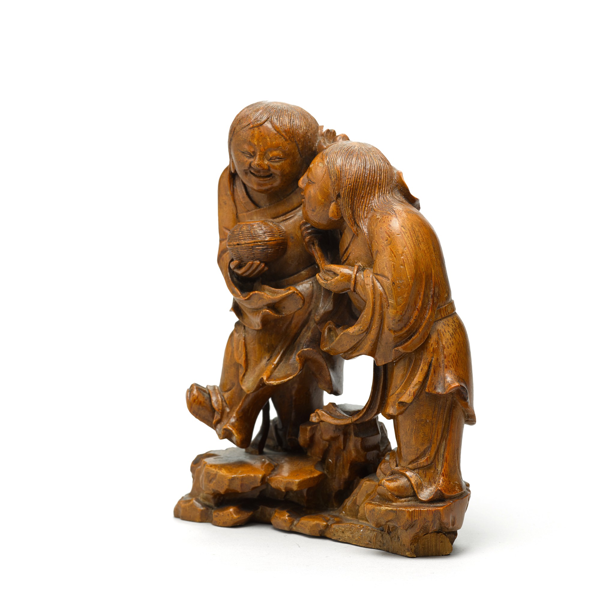 A carved bamboo figure of 'Hehe Erxian' Qing dynasty, 19th century ...