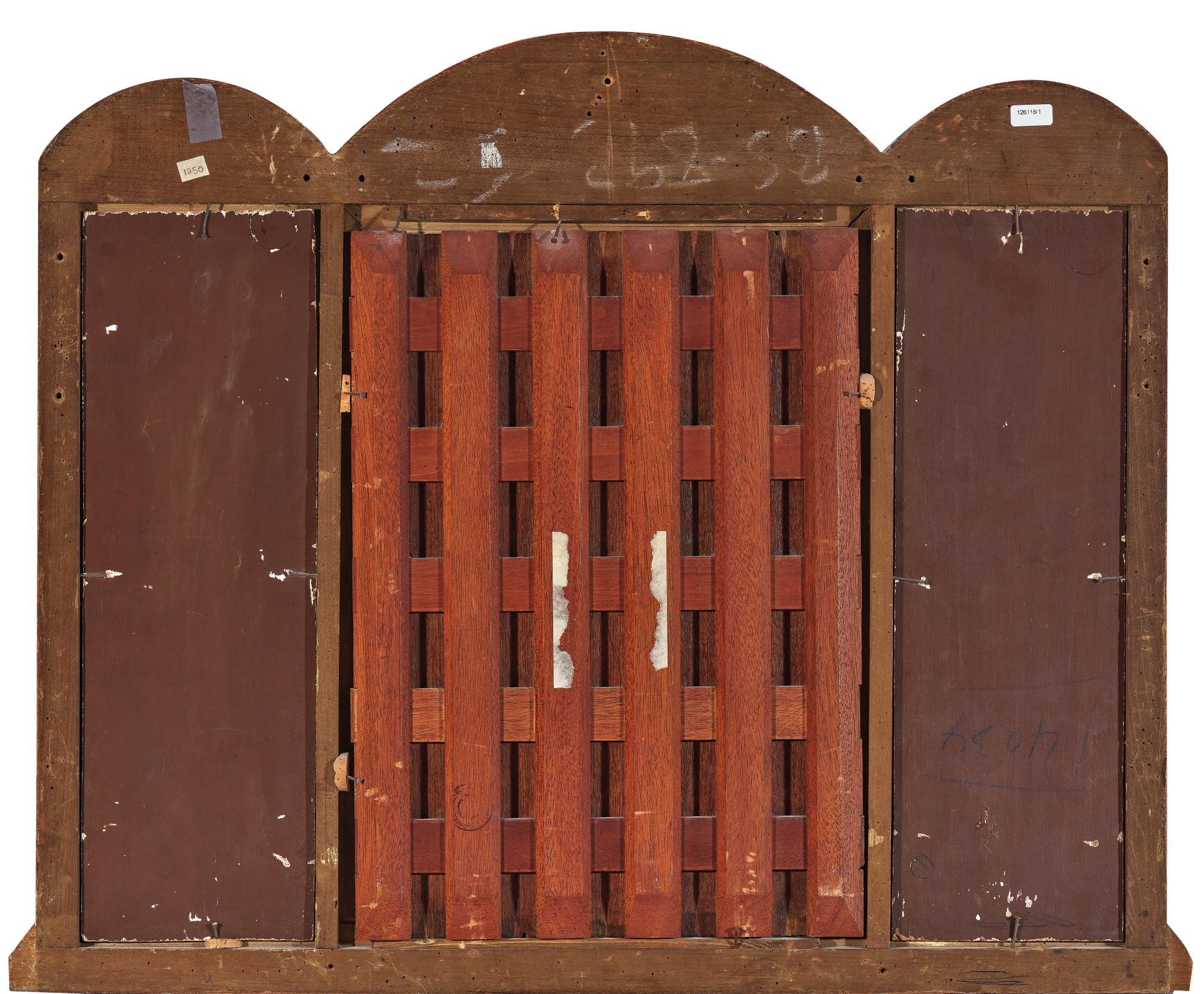 A triptych: The Virgin and Child enthroned in a landscape contiguous with the wings (central ...