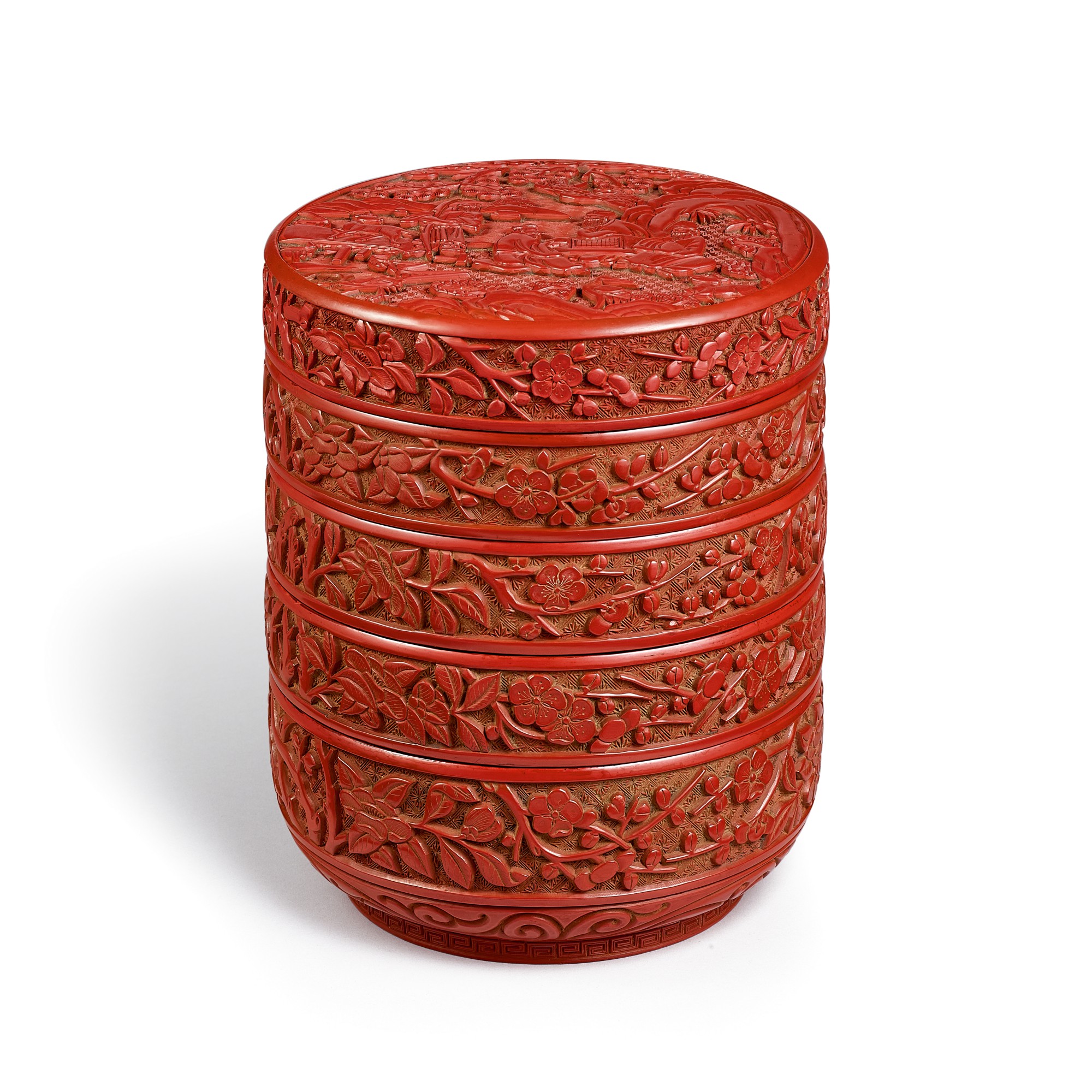 A cinnabar lacquer four-tiered circular box and cover Late Ming dynasty ...