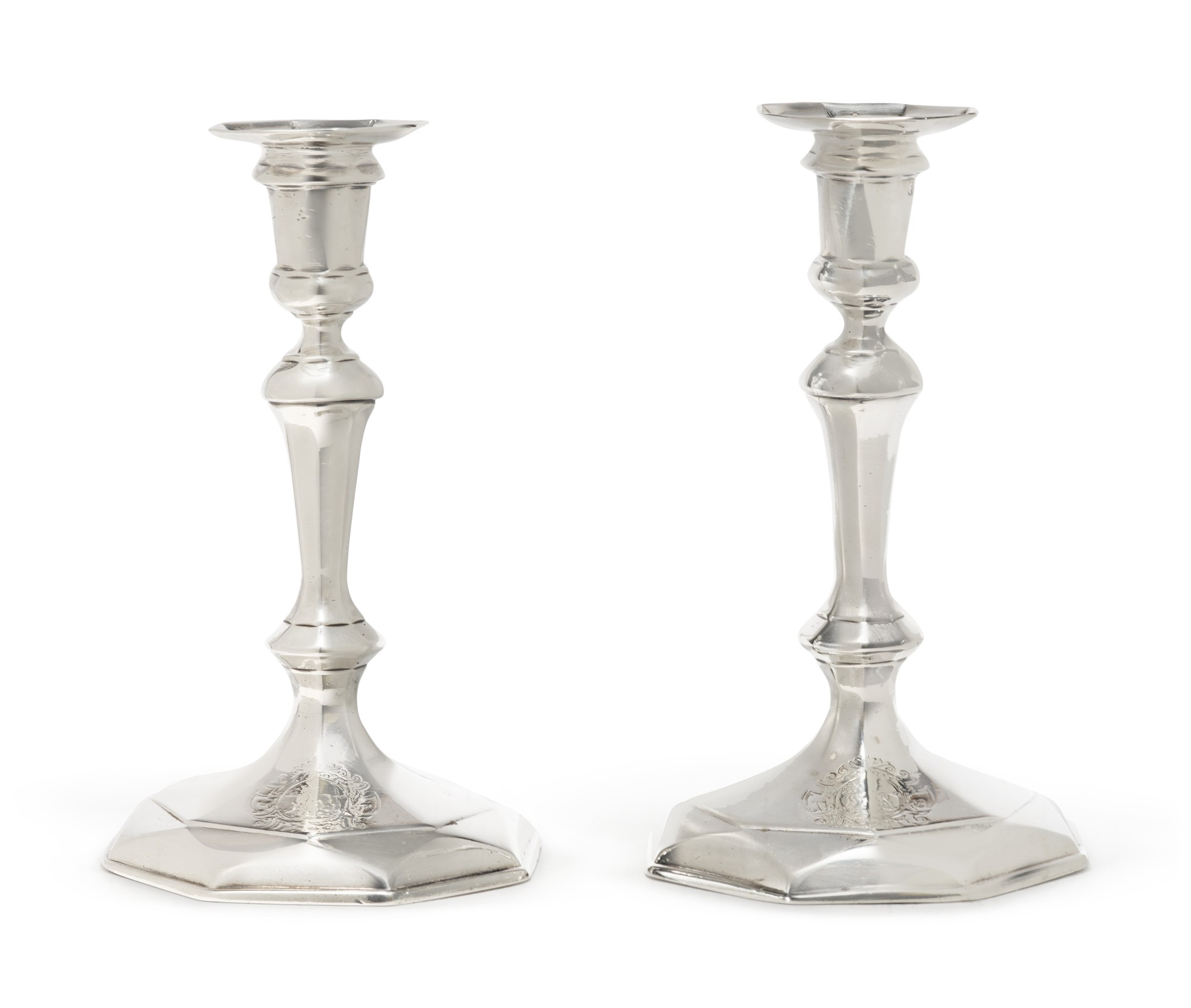 A Pair of George I Silver Octagonal Candlesticks, George Boothby ...
