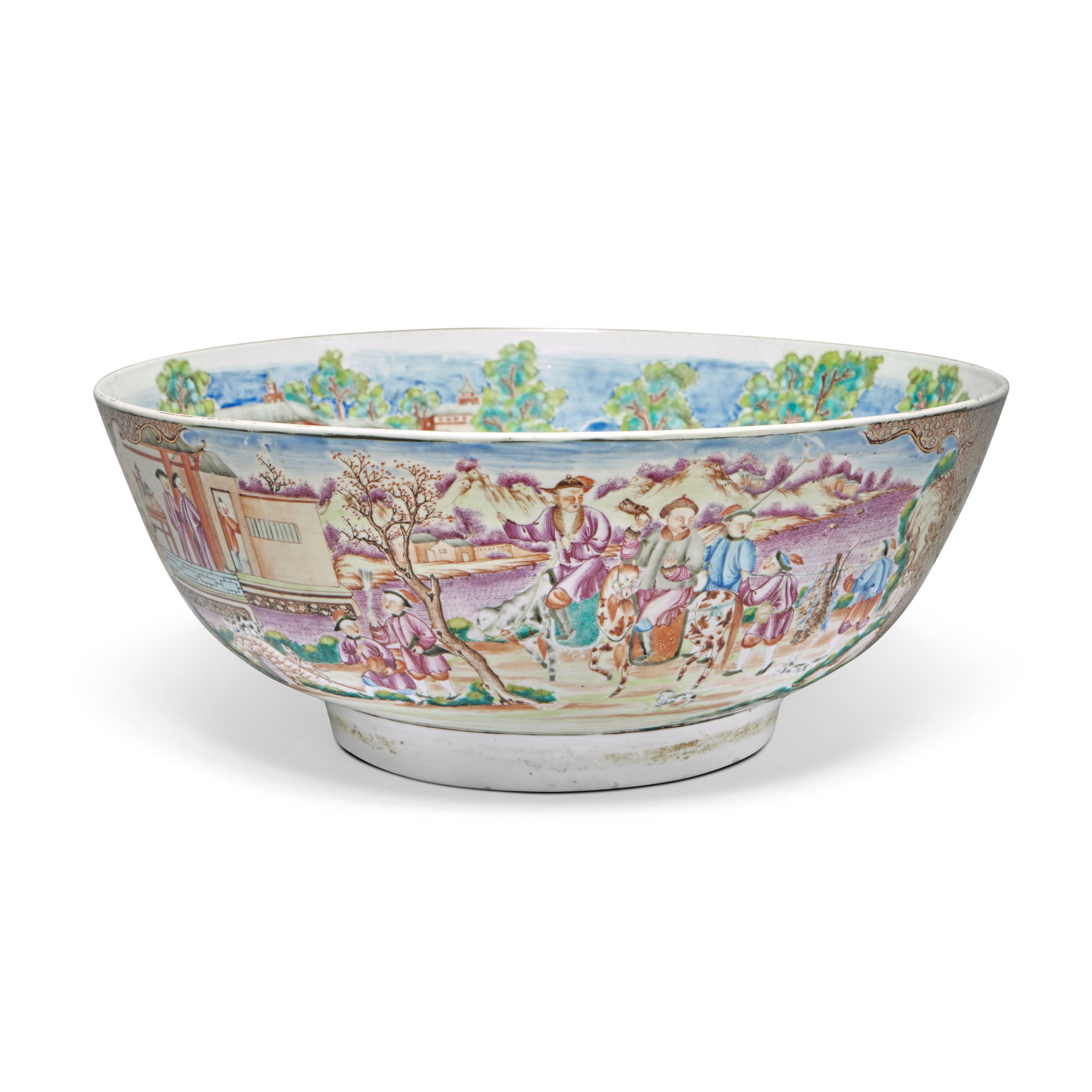 A Rare Large Chinese Export 'Tiger and Fox Hunt' Punch Bowl, Qing ...