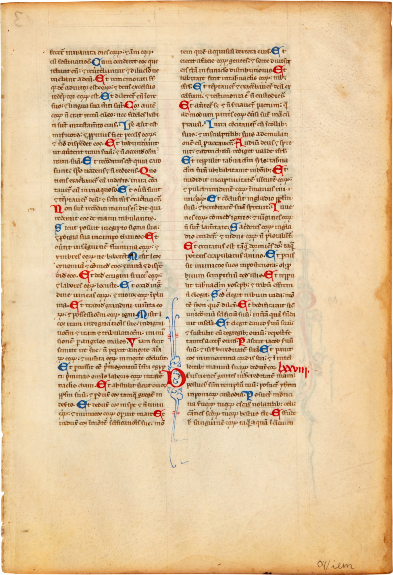 Decorated Psalm initials, on a leaf from a Bible in Latin, [Italy, 13th ...