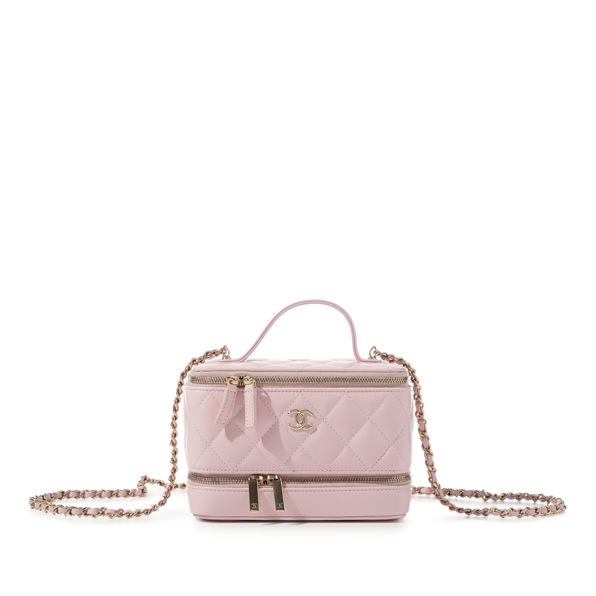 Chanel Baby Pink Quilted Calfskin Vanity Top Handle Pale Gold Hardware ...