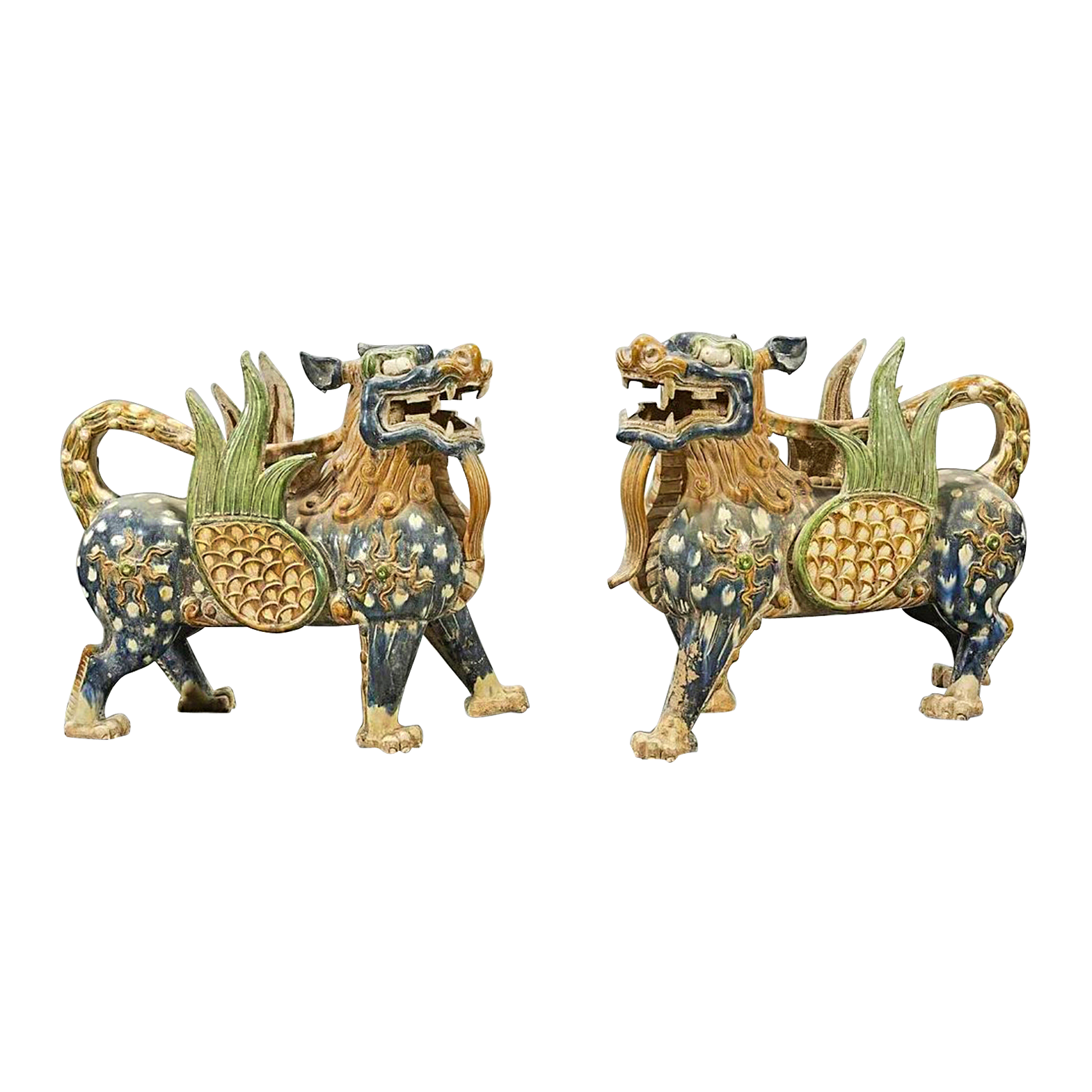 Vintage Chinese Large Glazed Ceramic Fu Dogs Available For Immediate ...