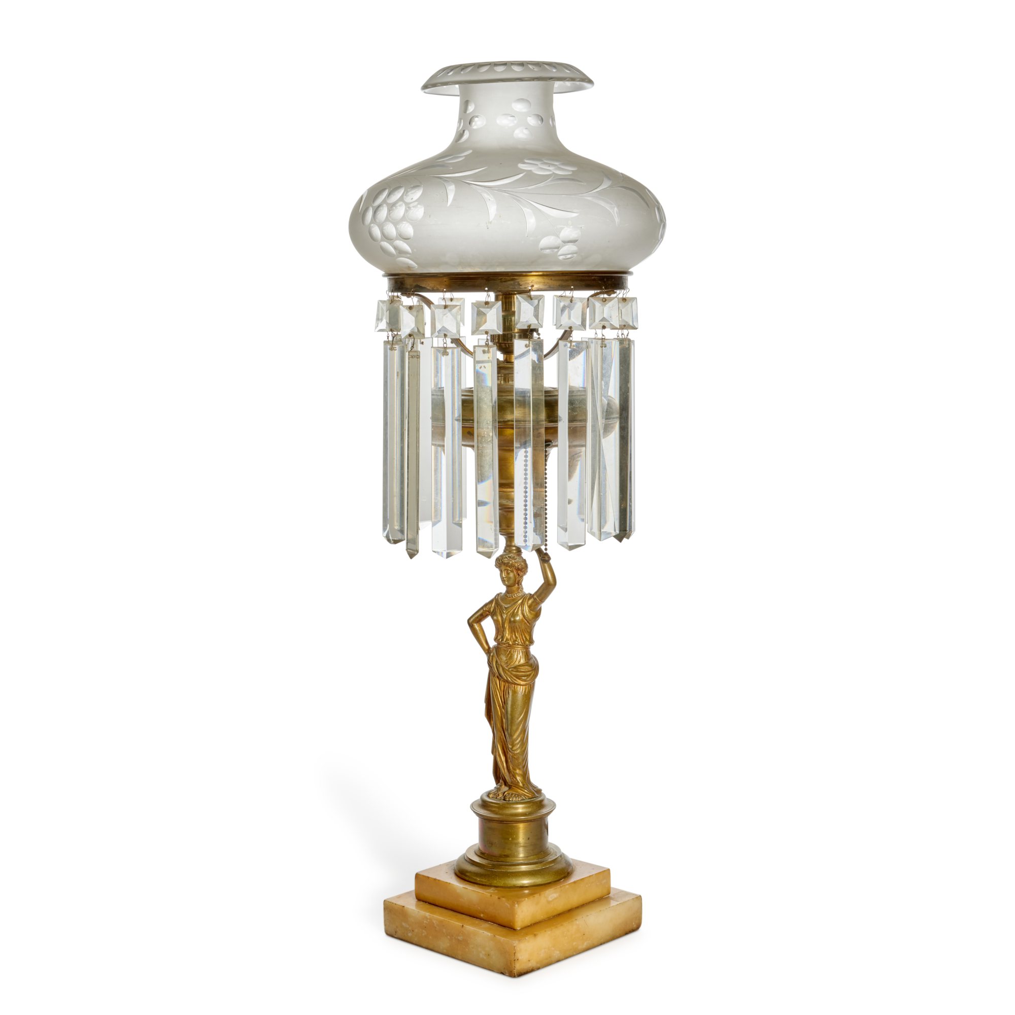 A Figural Gilt-Metal Marble and Etched Glass Sinumbra Lamp, Ellis S ...