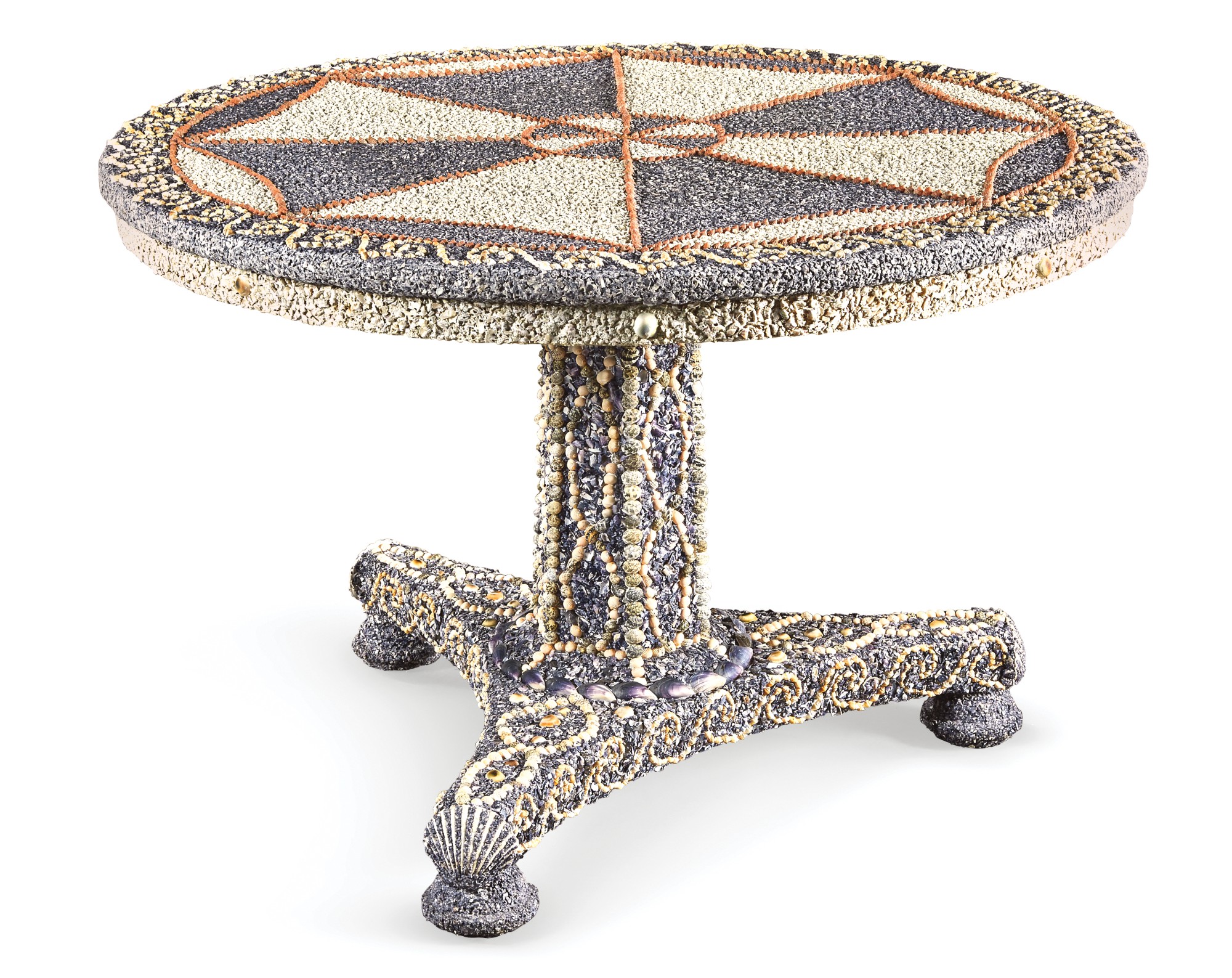 A SHELLWORK DECORATED CENTRE TABLE, THE TABLE 19TH CENTURY, THE ...