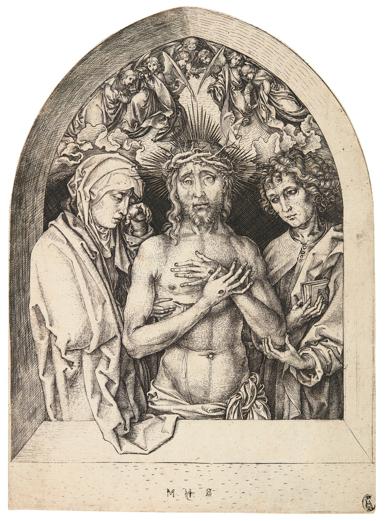 MARTIN SCHONGAUER | THE MAN OF SORROWS BETWEEN THE VIRGIN AND ST JOHN ...