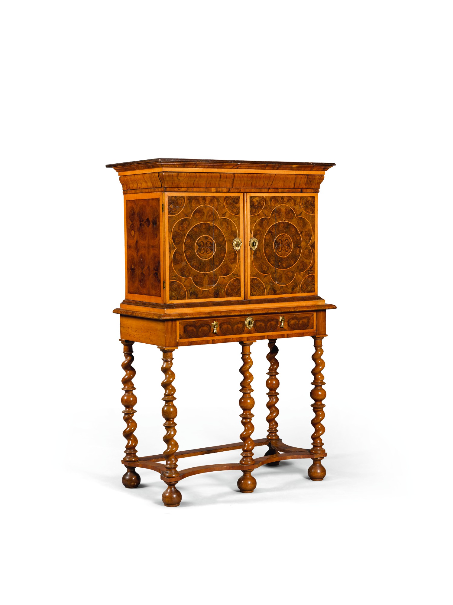 A William III oyster veneered olive wood and walnut cabinet-on-stand ...