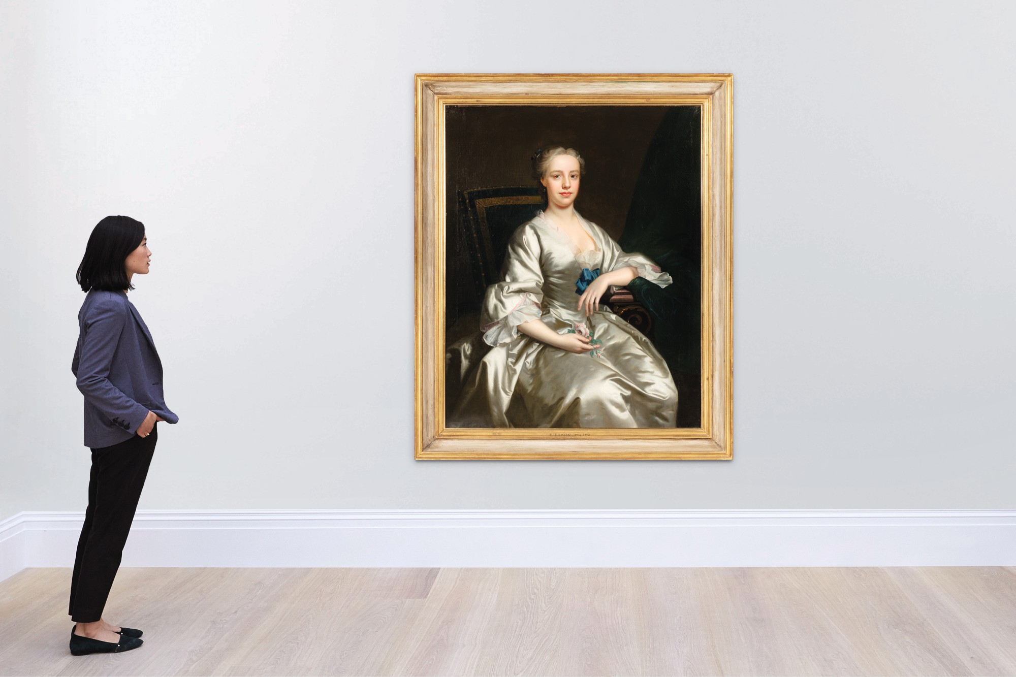 Presumed portrait of Flora MacDonald (1722-1790), three-quarter length, wearing a satin dress ...