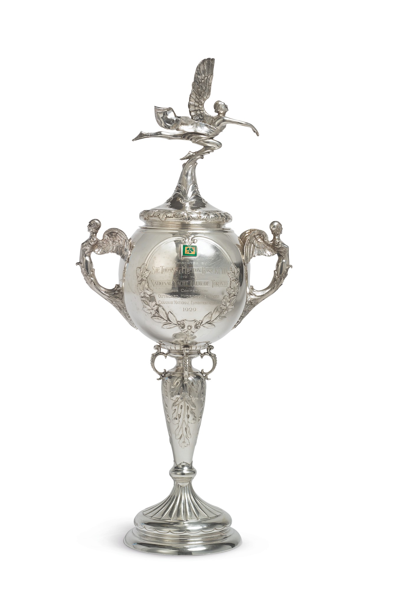 AN ENGLISH SILVER AND ENAMEL SPEEDBOAT TROPHY, GOLDSMITHS ...