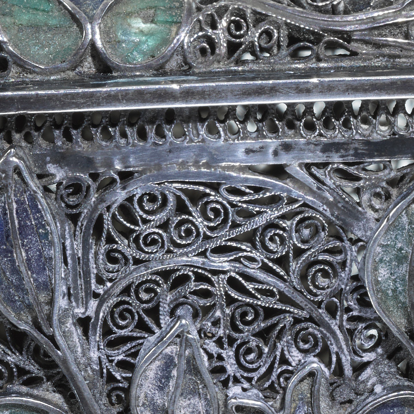 A silver filigree and polychrome enamel casket, unmarked, probably ...