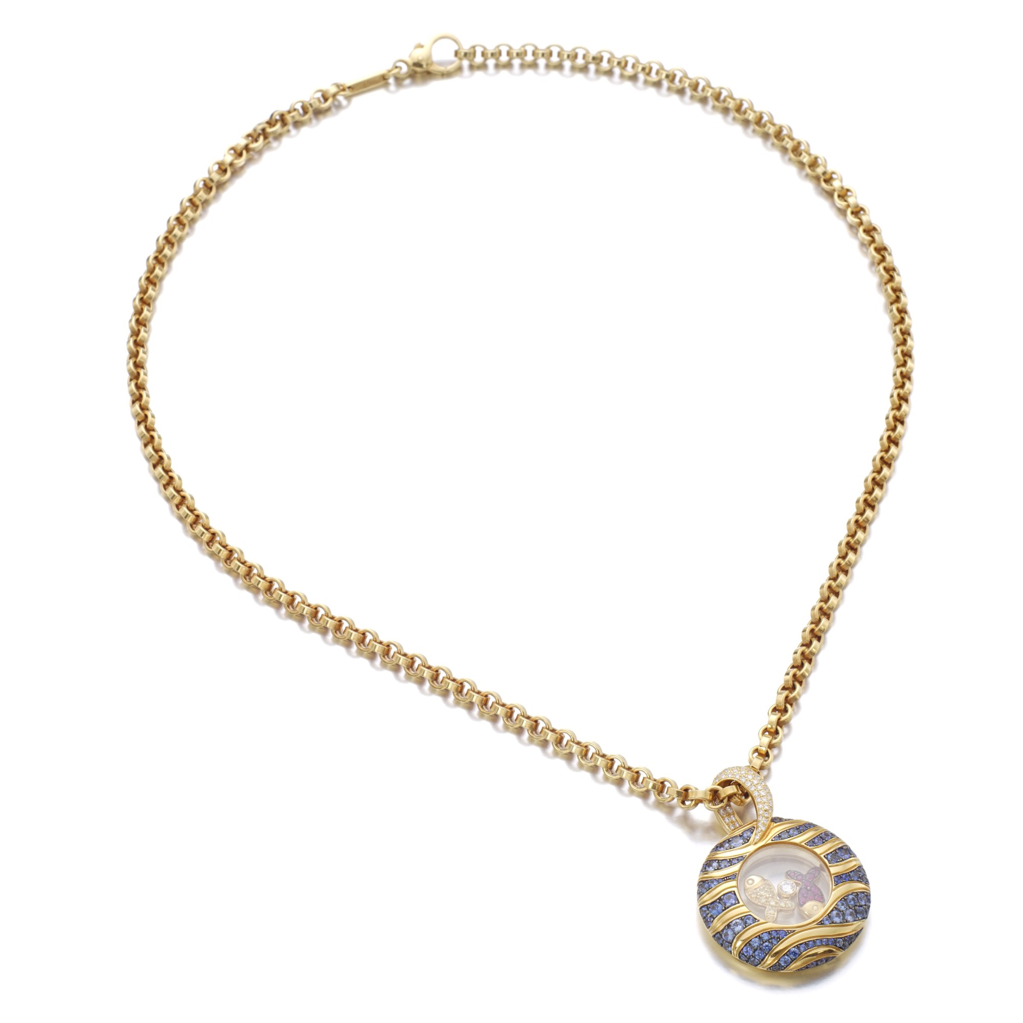 CHOPARD | SAPPHIRE, RUBY AND DIAMOND PENDANT, 'HAPPY DIAMOND', AND A ...