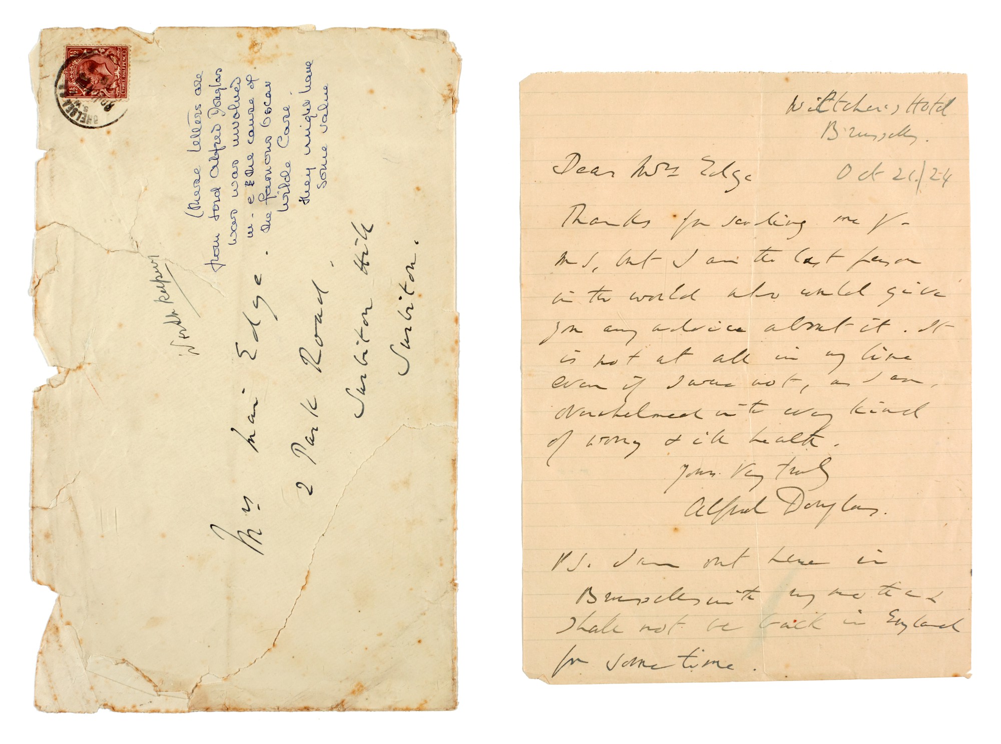 LORD ALFRED DOUGLAS | three autograph letters signed, to Mrs Mai Edge ...