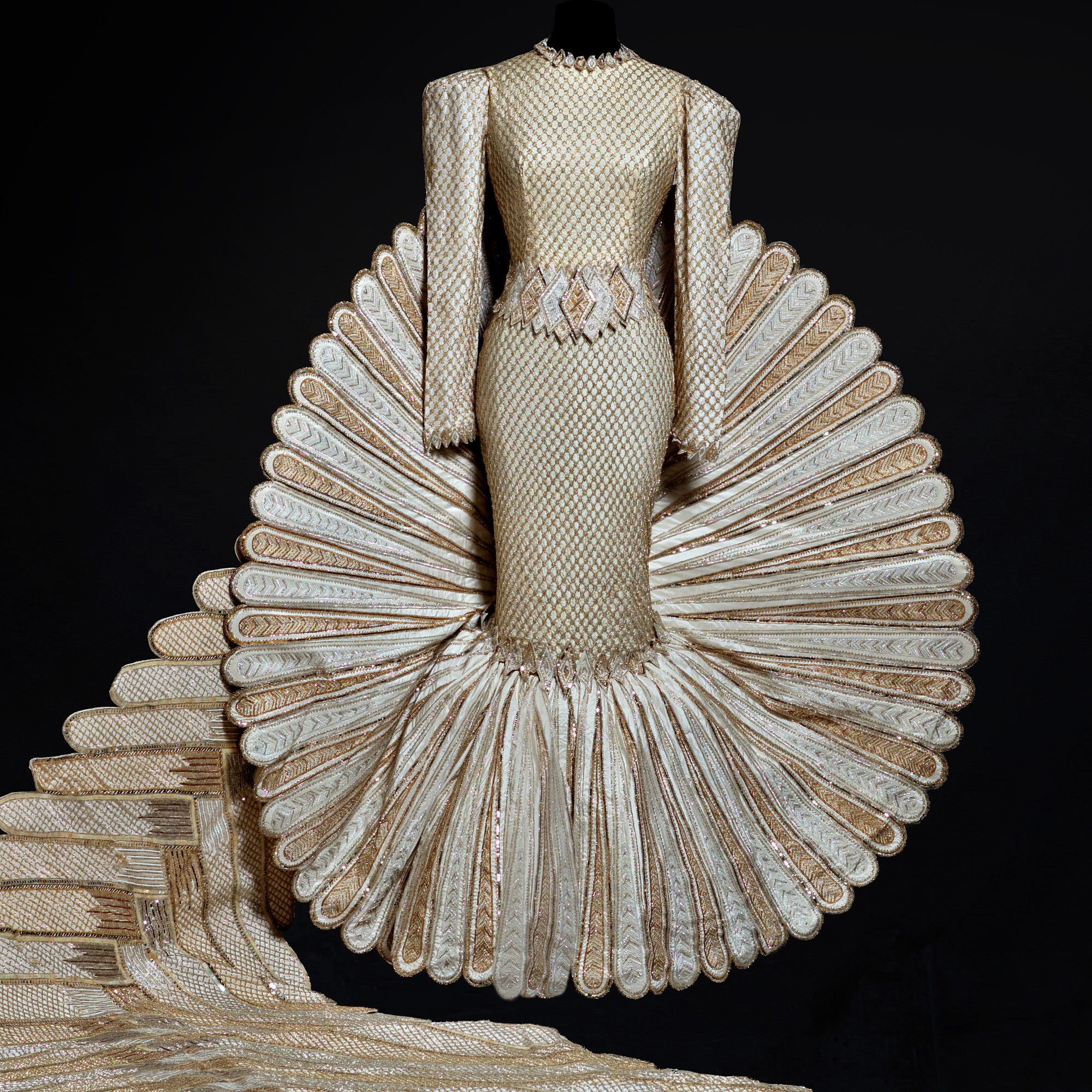 Haute Couture Full Length Dress with Extended Tail, Designed and Worn ...