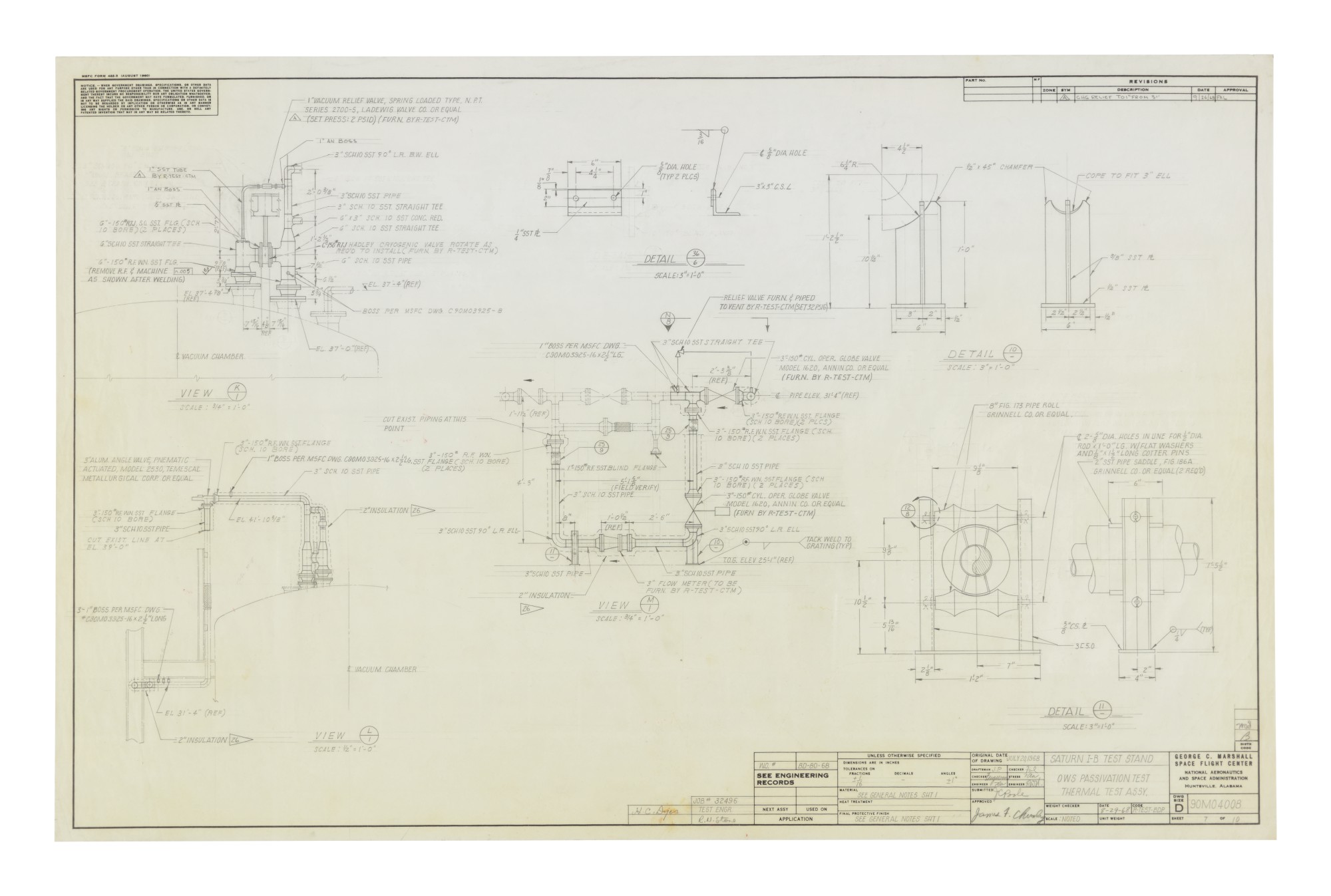 10 ORIGINAL HAND-DRAWN ENGINEERING PLANS RELATING TO THE SKYLAB ...