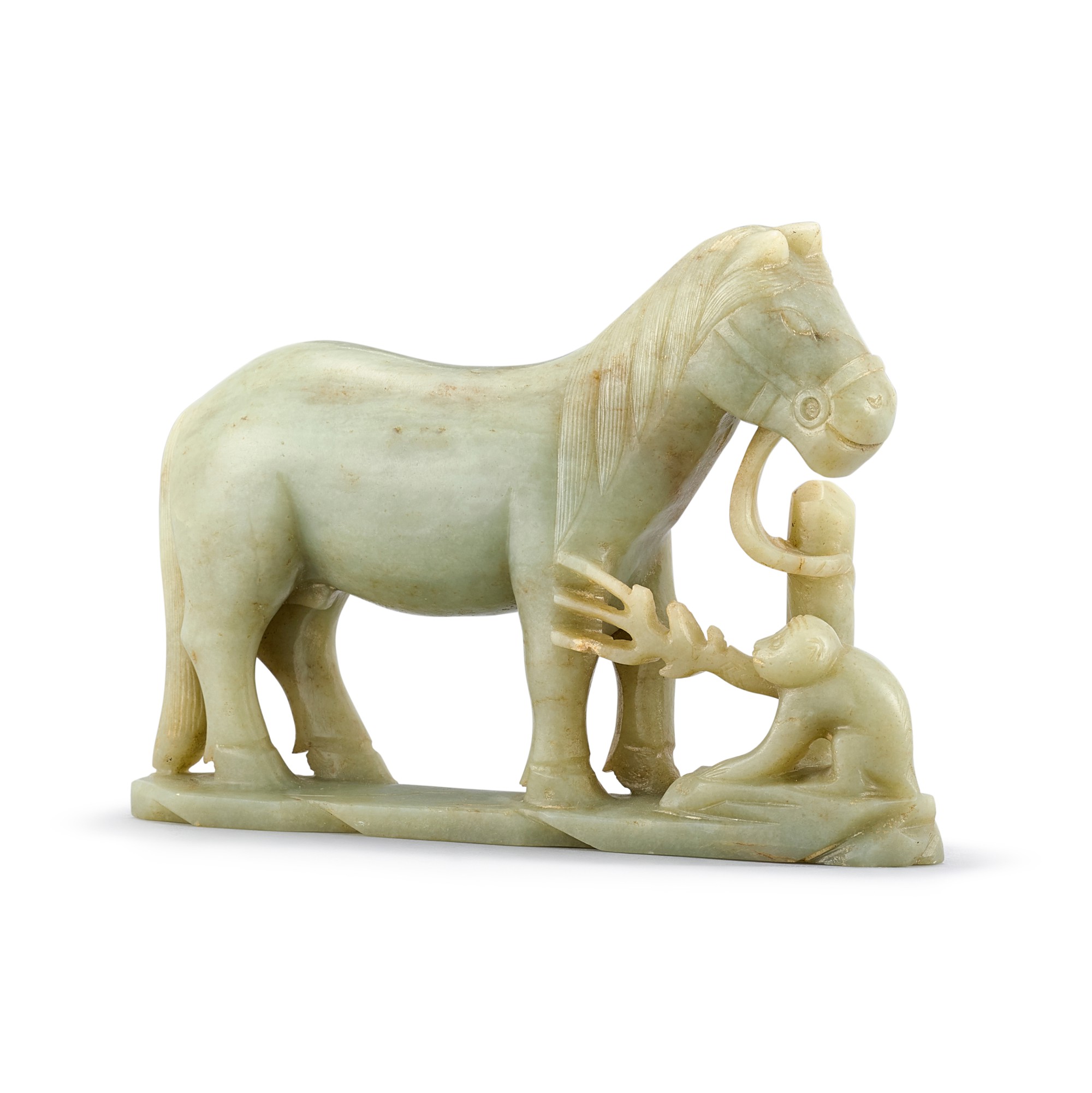 A CELADON JADE 'HORSE AND MONKEY' GROUP QING DYNASTY | 清 青白玉靈猴戲馬 ...