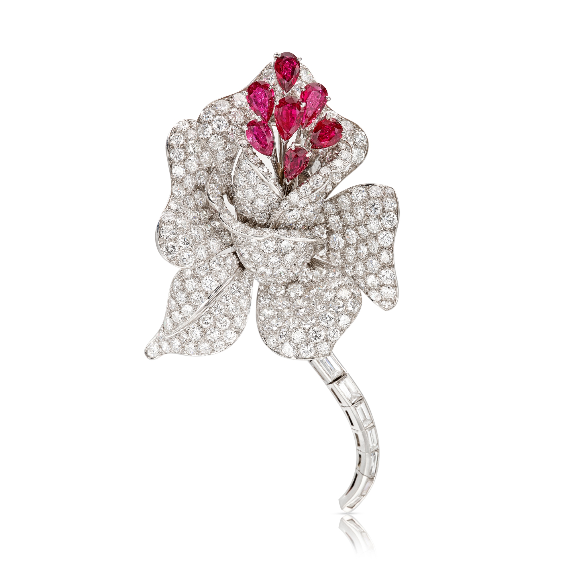 Platinum, Diamond And Ruby Flower Brooch Available For Immediate Sale ...