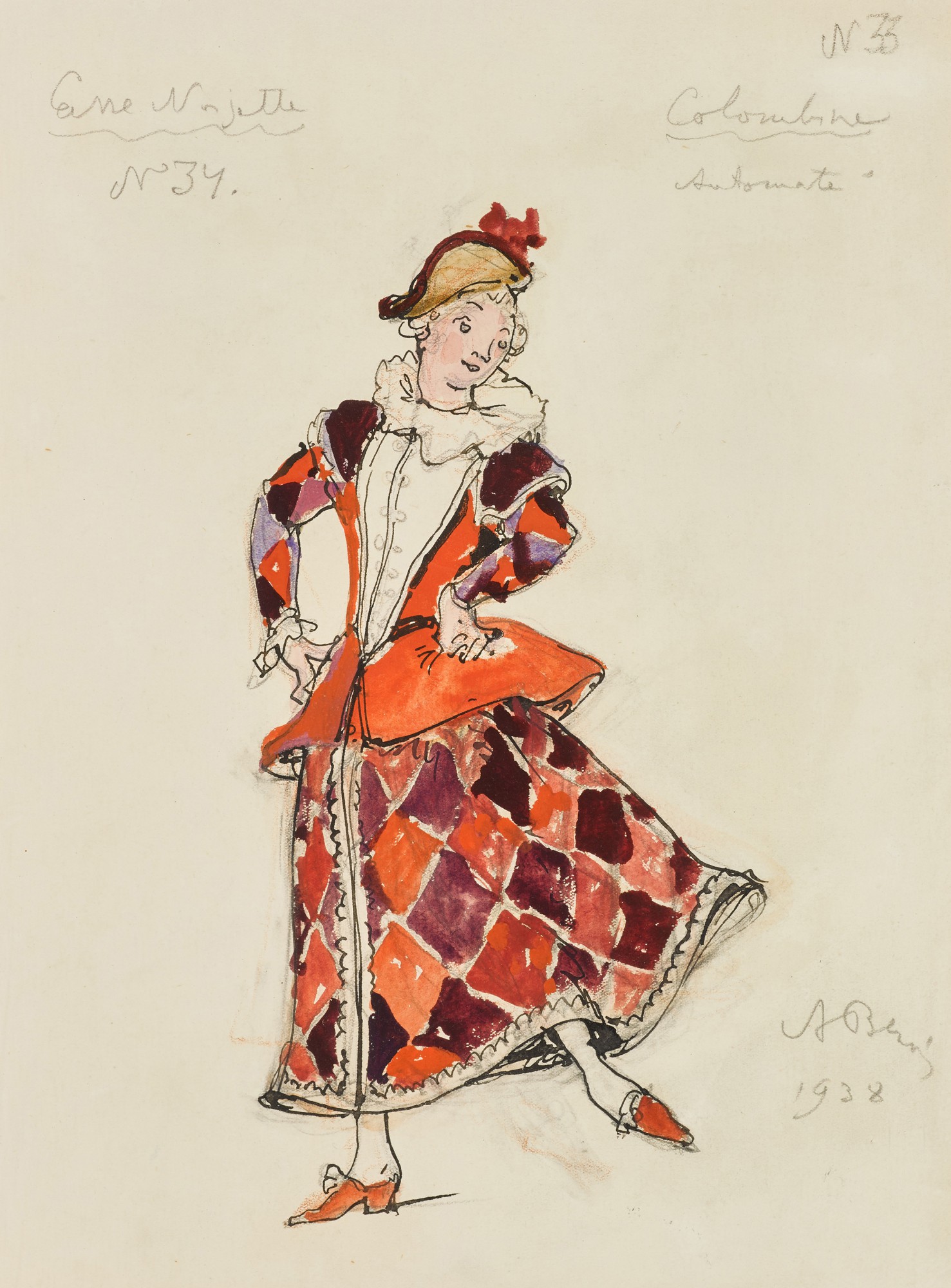 Costume Designs for Harlequin and Columbine from The Nutcracker (two ...