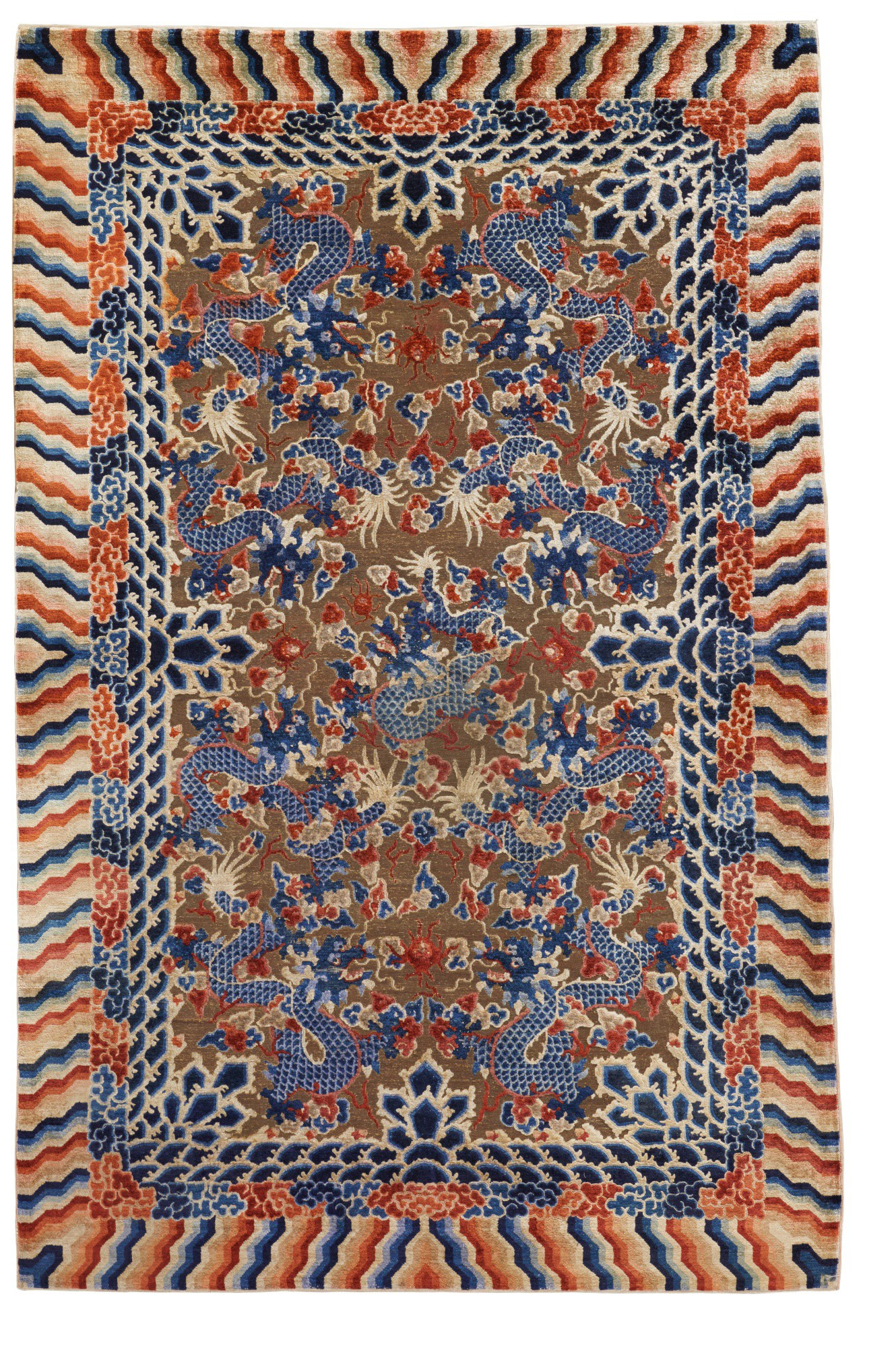 A MATCHED PAIR OF SILK AND METAL THREAD 'NINE DRAGON' CARPETS 20TH ...