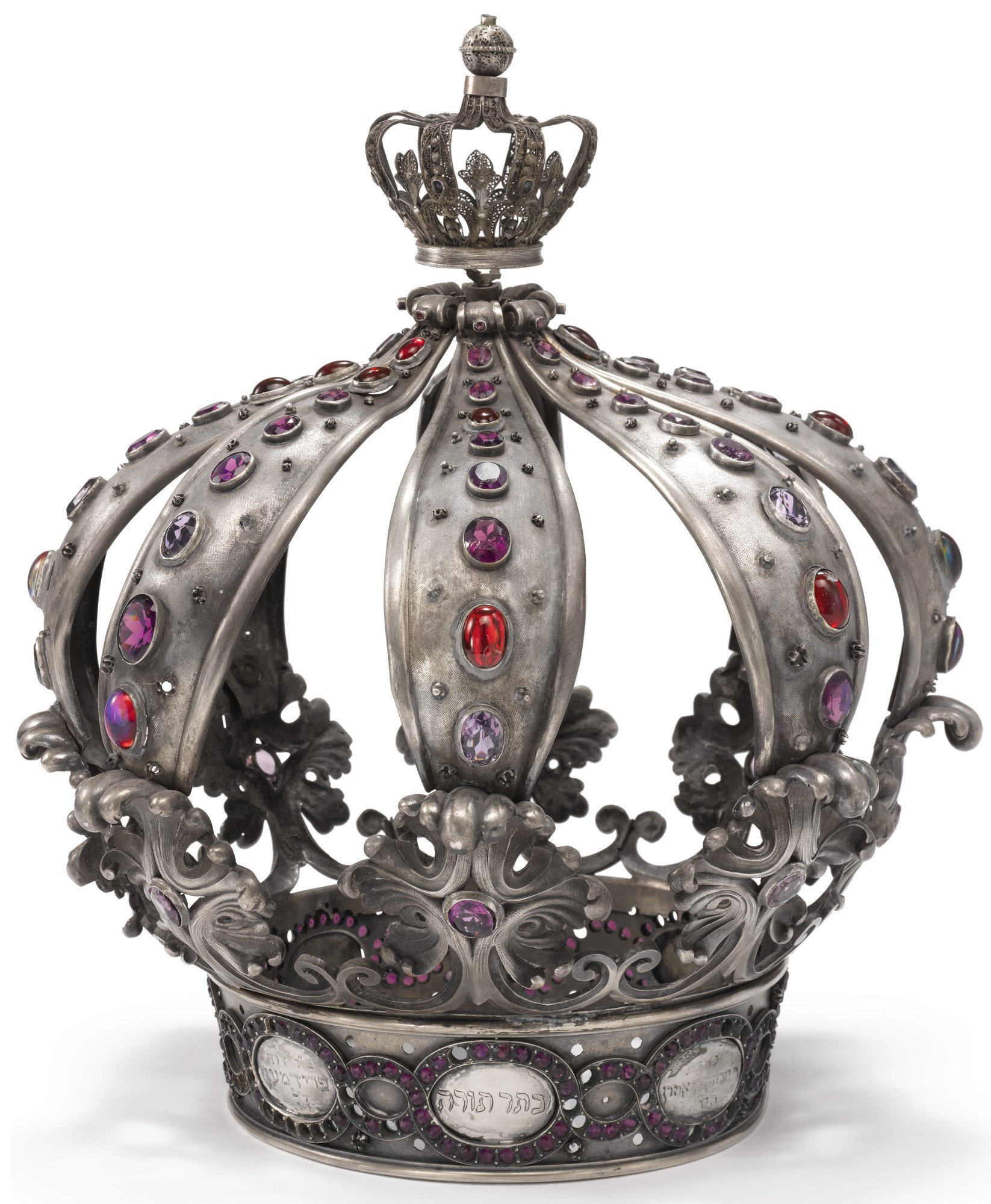 A 'GEM'-SET SILVER TORAH CROWN, PROBABLY AUSTRIAN, CIRCA 1840 ...