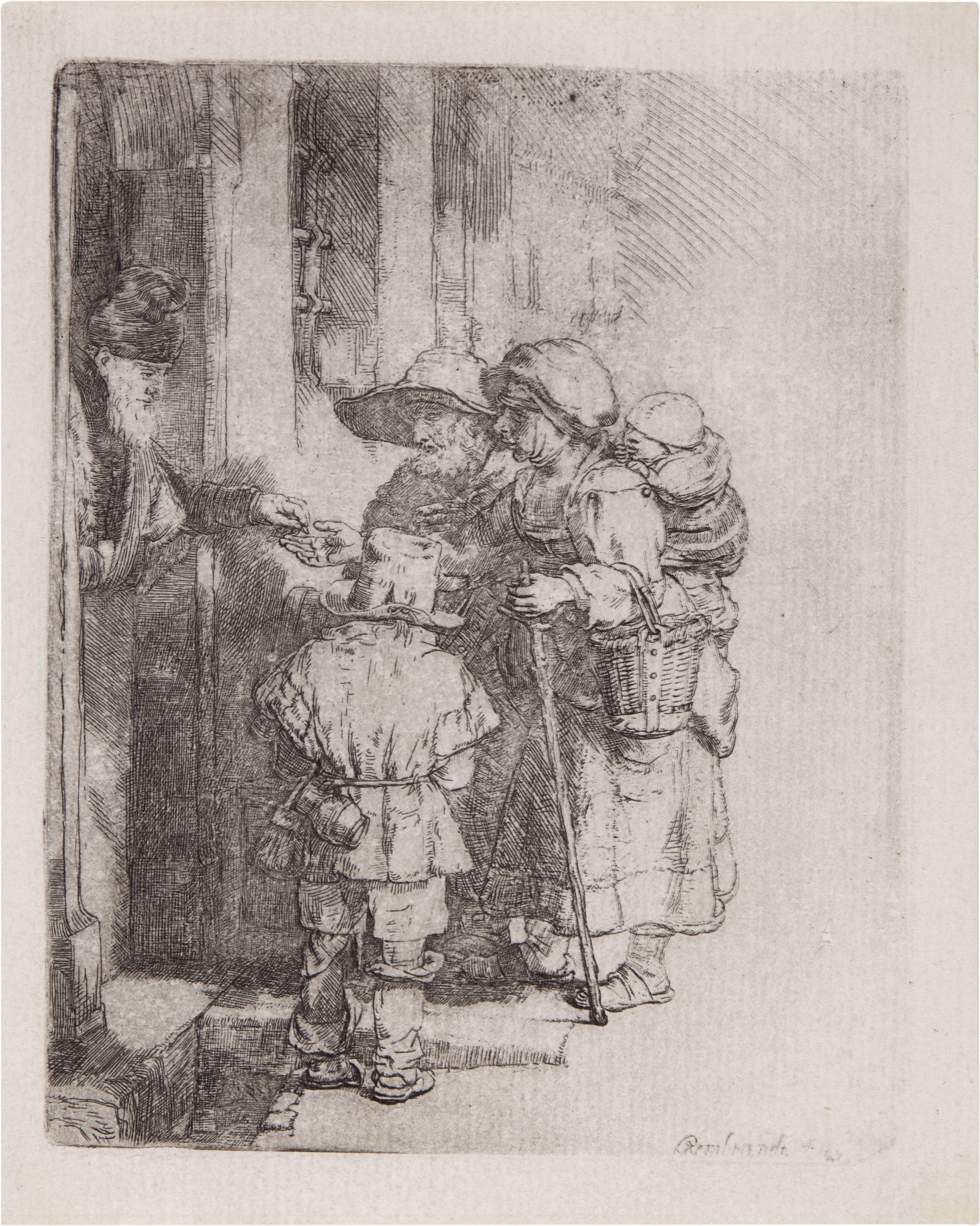 A Blind Hurdy-Gurdy Player and Family Receiving Alms (B., Holl. 176 ...