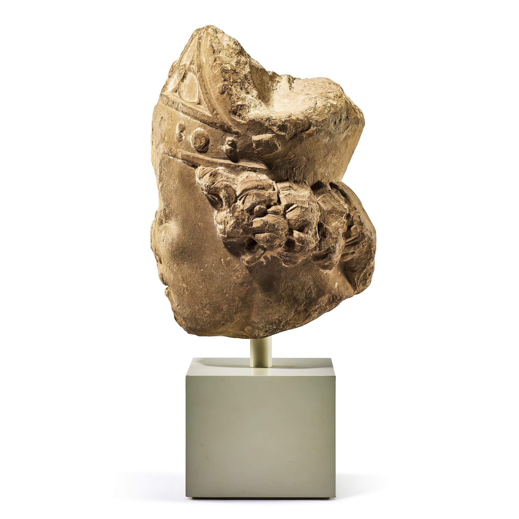 A fragmentary medieval French limestone head of a bishop 14th century ...