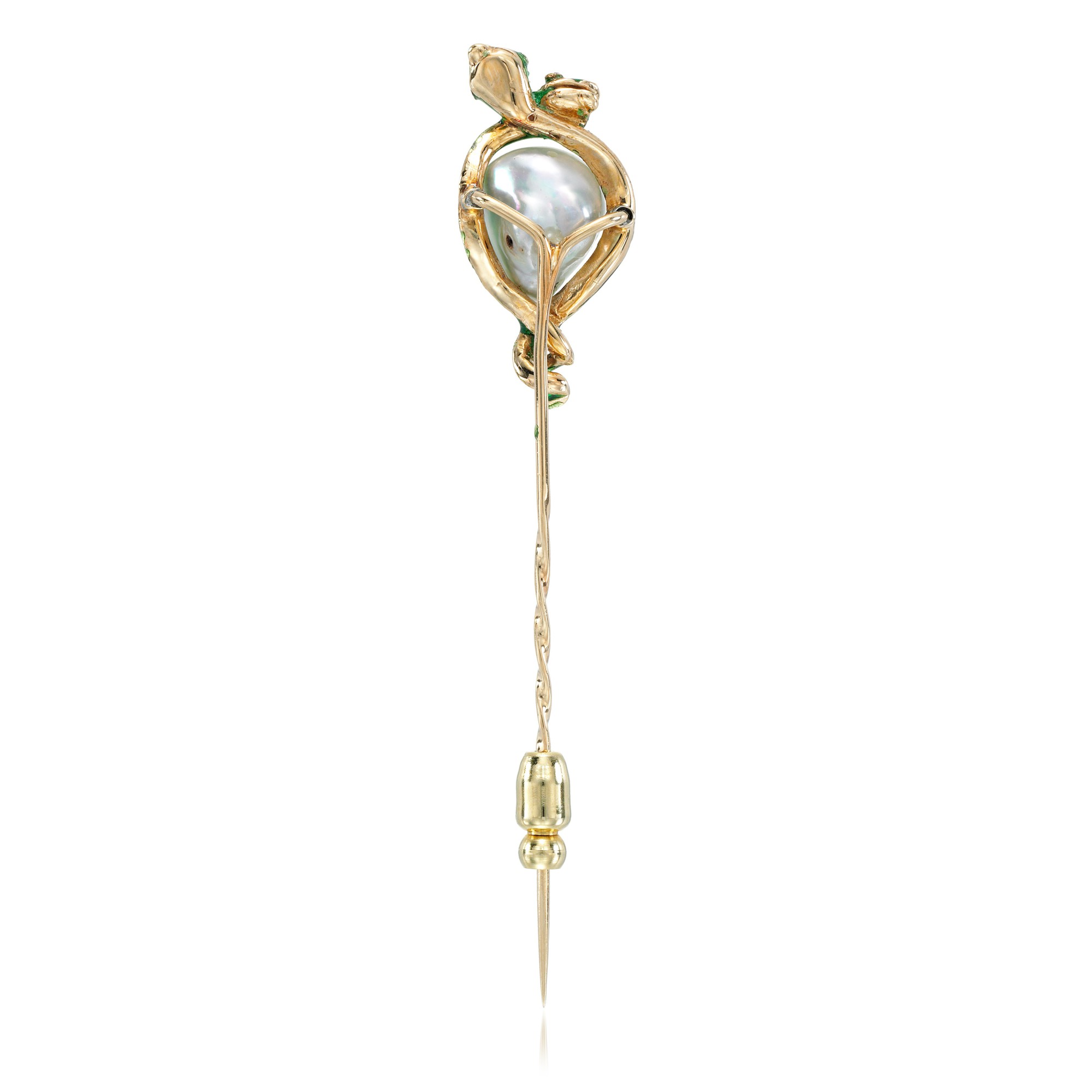 Baroque pearl, enamel, ruby and diamond stick pin, 19th century | Fine ...