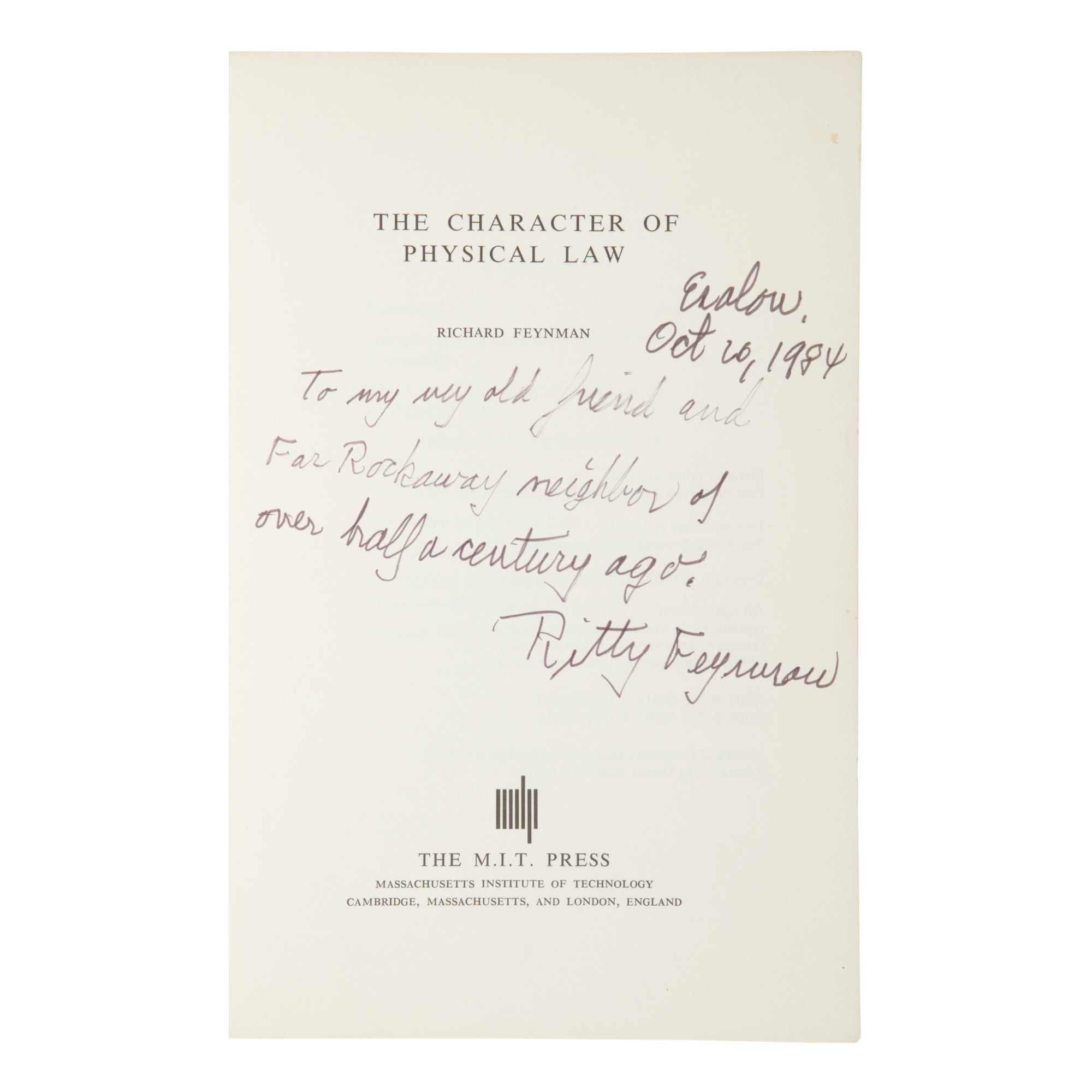 FEYNMAN, RICHARD | The Character of Physical Law. Cambridge ...