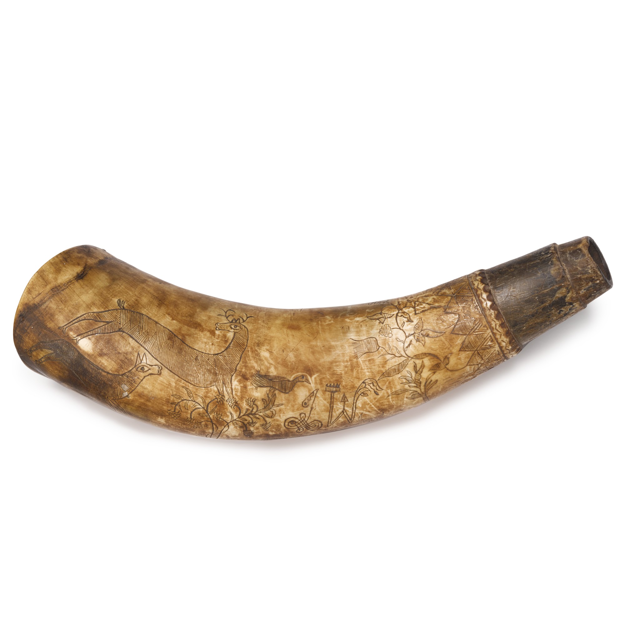 American "French and Indian War" Engraved Powder Horn, New York State ...