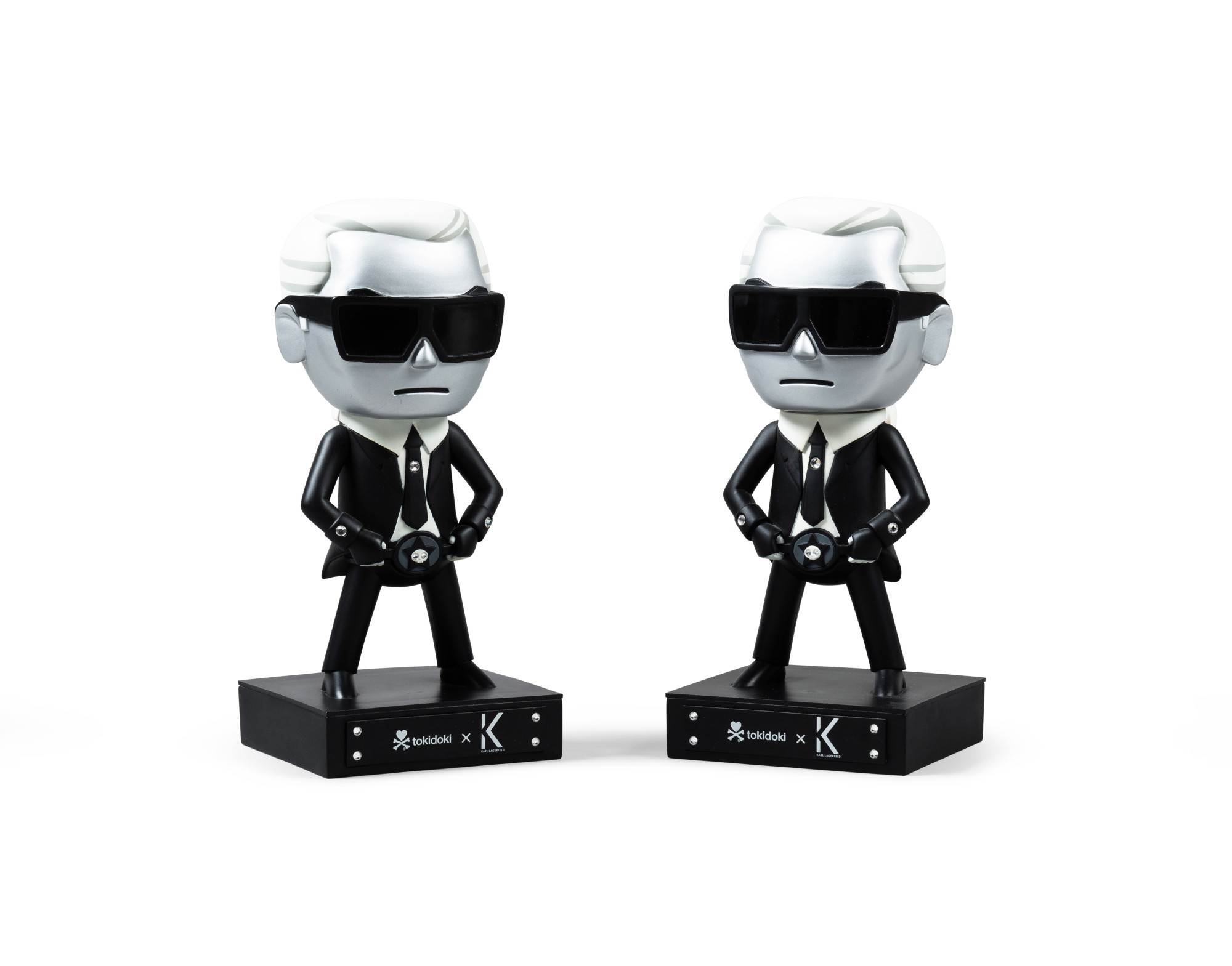 Tokidoki, design by Simone Legno, two figurines with the effigy of Karl ...