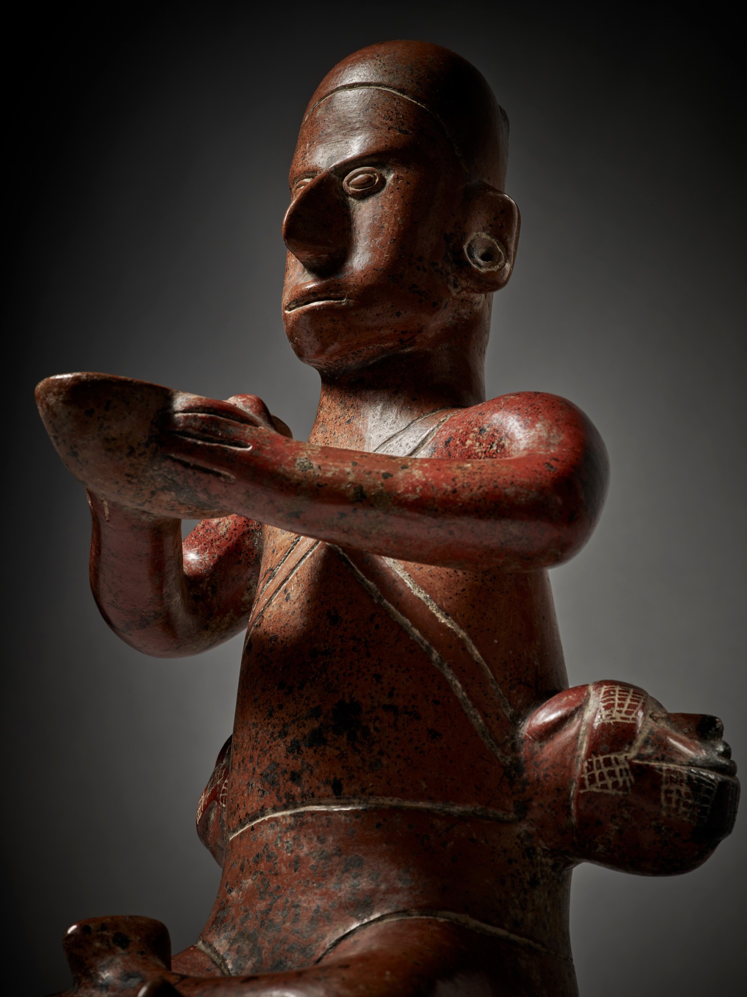 Colima Seated Dignitary with Trophy-Heads, Comala style, Protoclassic ...