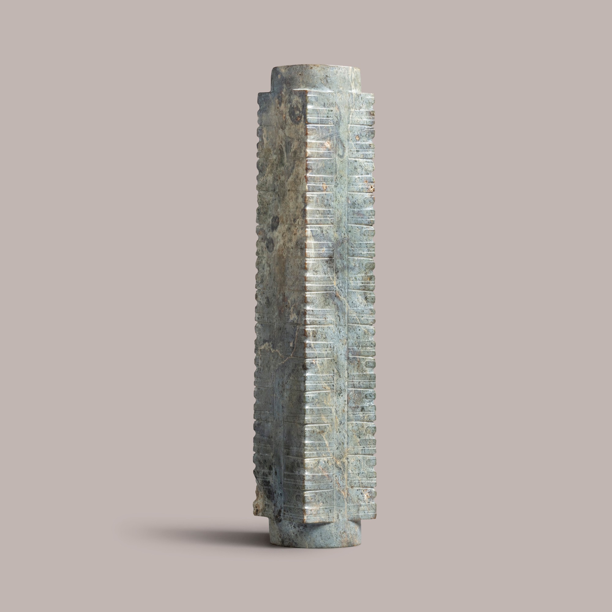 a large mottled green jade cong, Neolithic period, Liangzhu culture ...
