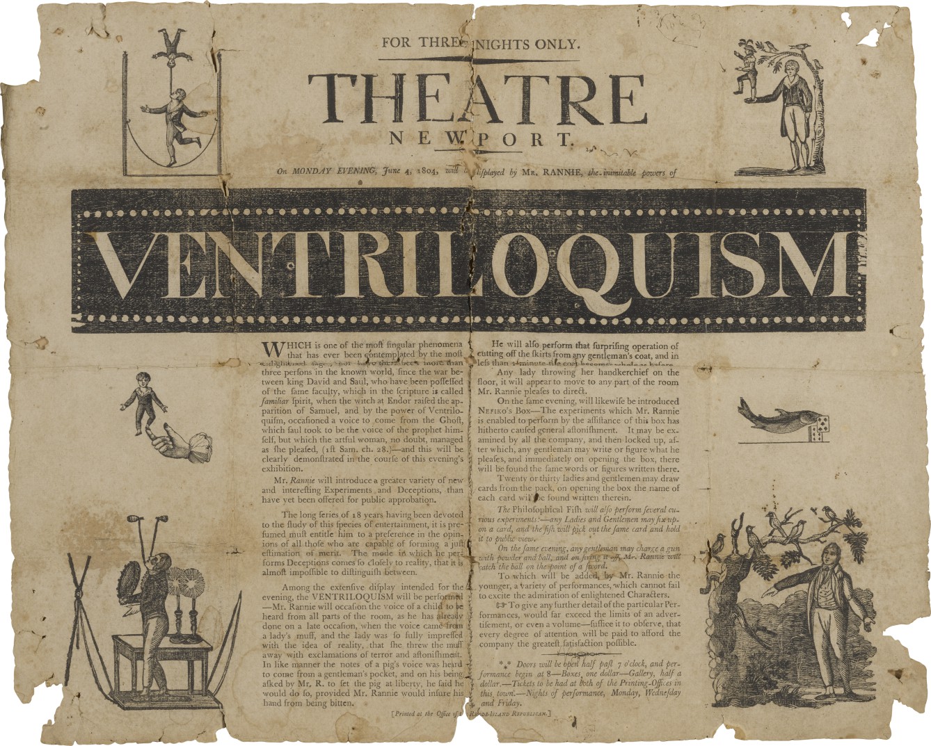 Mr. Rannie [John Rannie] | Early American broadside advertising a ...
