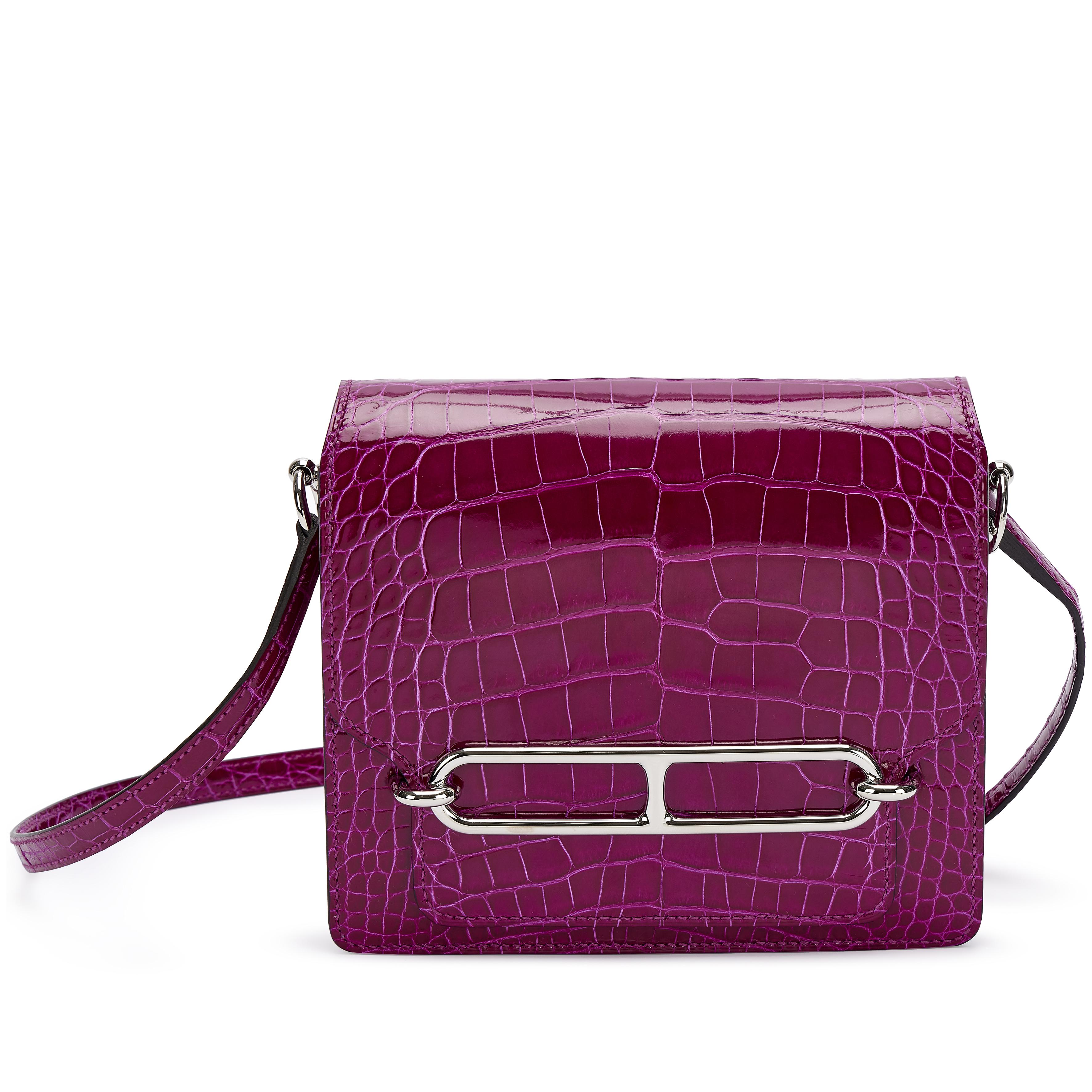Hermès Rose Pourpre Shiny Alligator Mini Roulis 18 Palladium Hardware ...