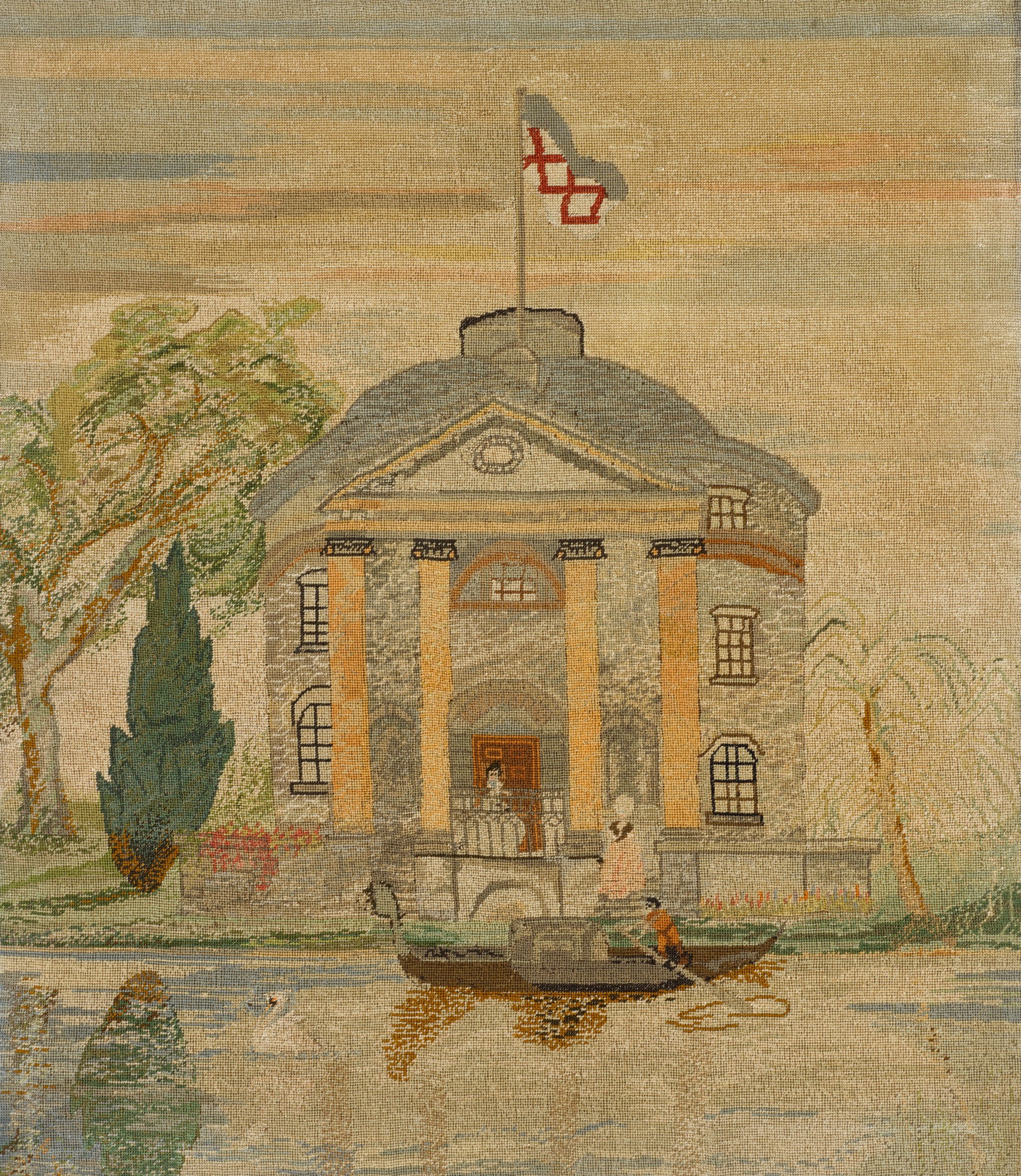 A Victorian needlework panel depicting Belle Isle, Lake Windermere ...