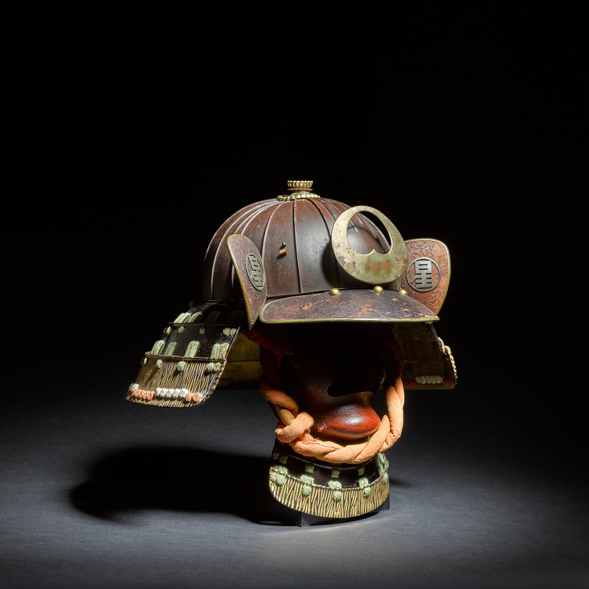 A suji-bachi [helmet with raised ridges] and hanbo [half mask] | The ...