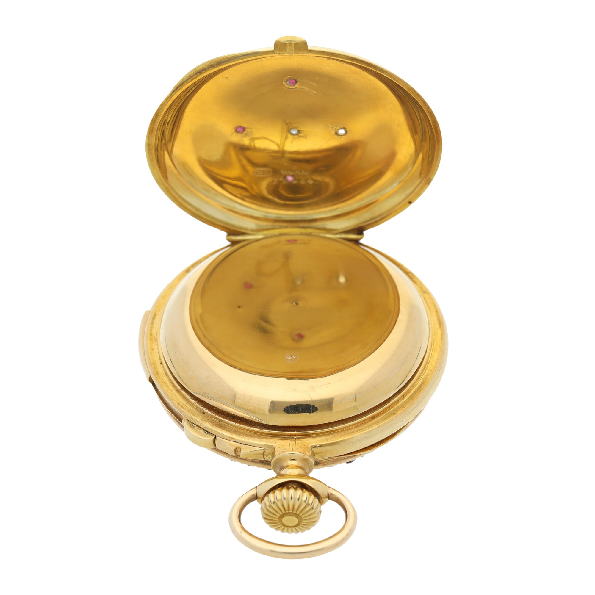 TIFFANY TIMER, A FINE YELLOW GOLD, DIAMOND AND RUBY-SET OPEN FACED ...