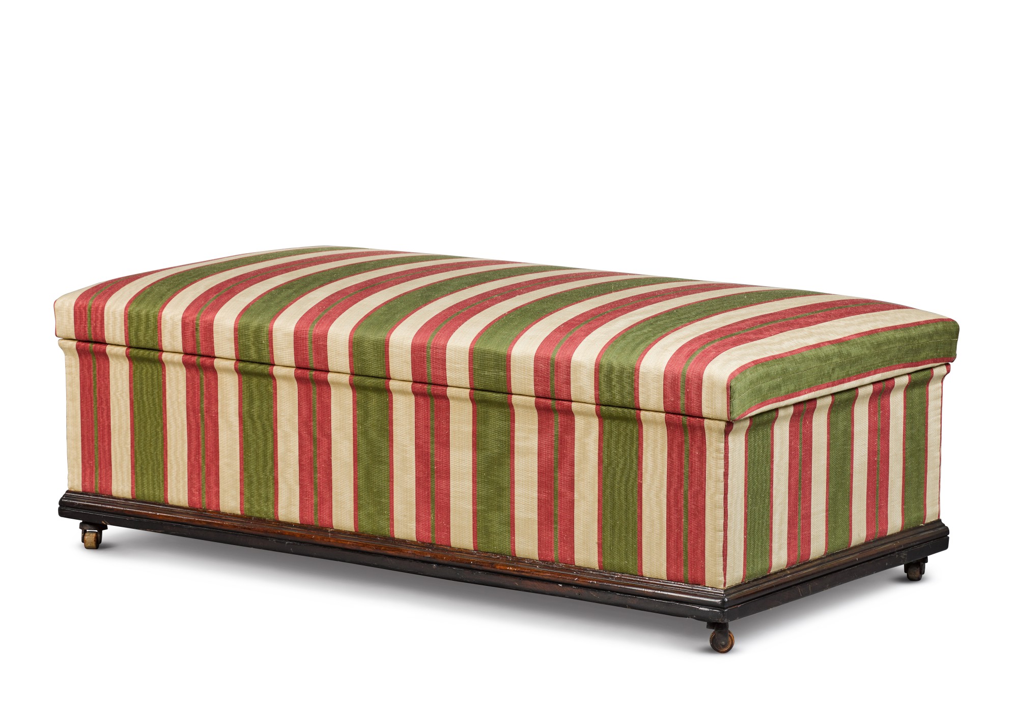 A LARGE SCALE REGENCY ROSEWOOD AND EBONISED FRAME OTTOMAN, SECOND ...