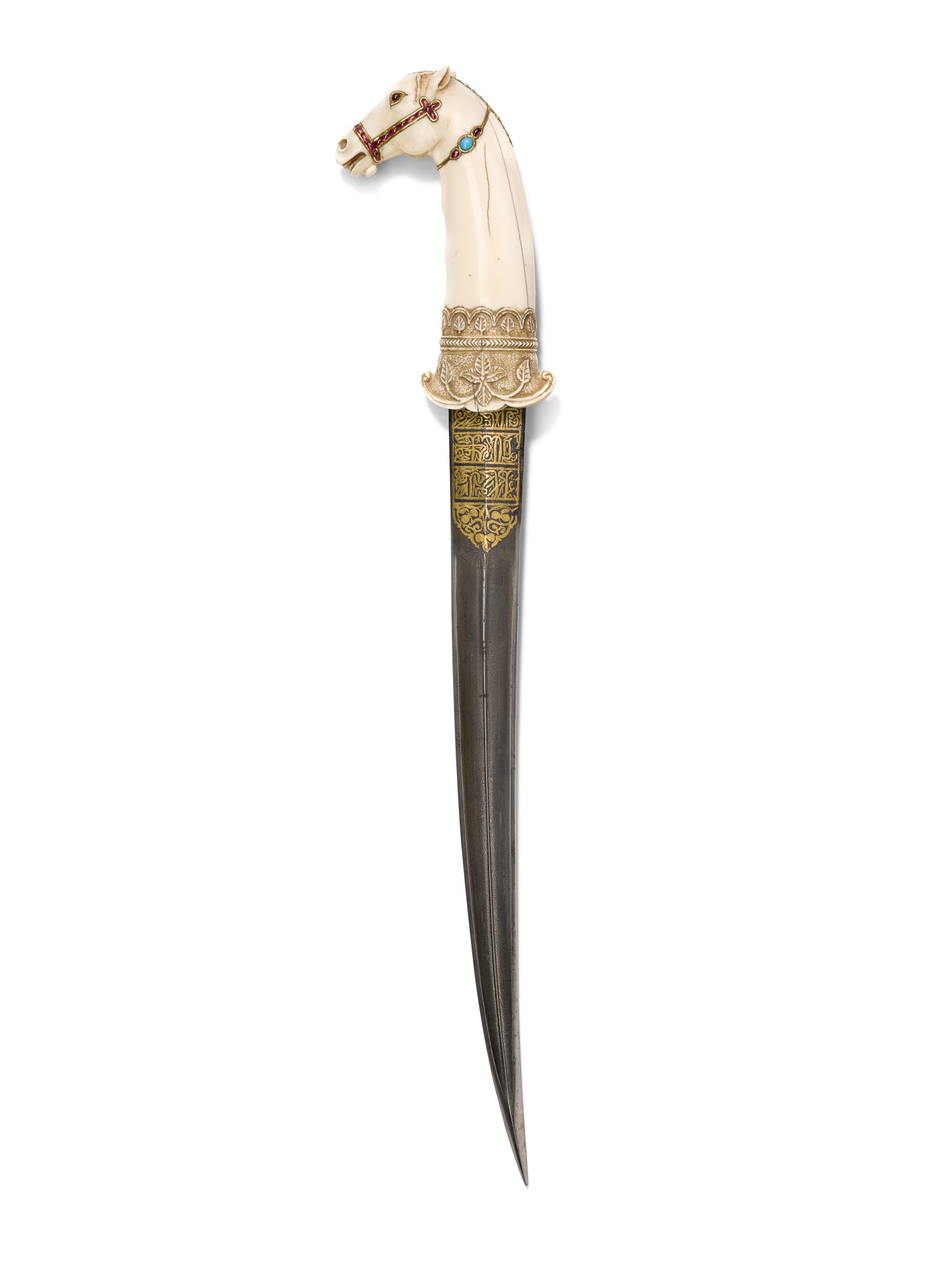 A MUGHAL GEM-SET IVORY HORSE HEAD-HILTED DAGGER, INDIA, 17TH CENTURY ...