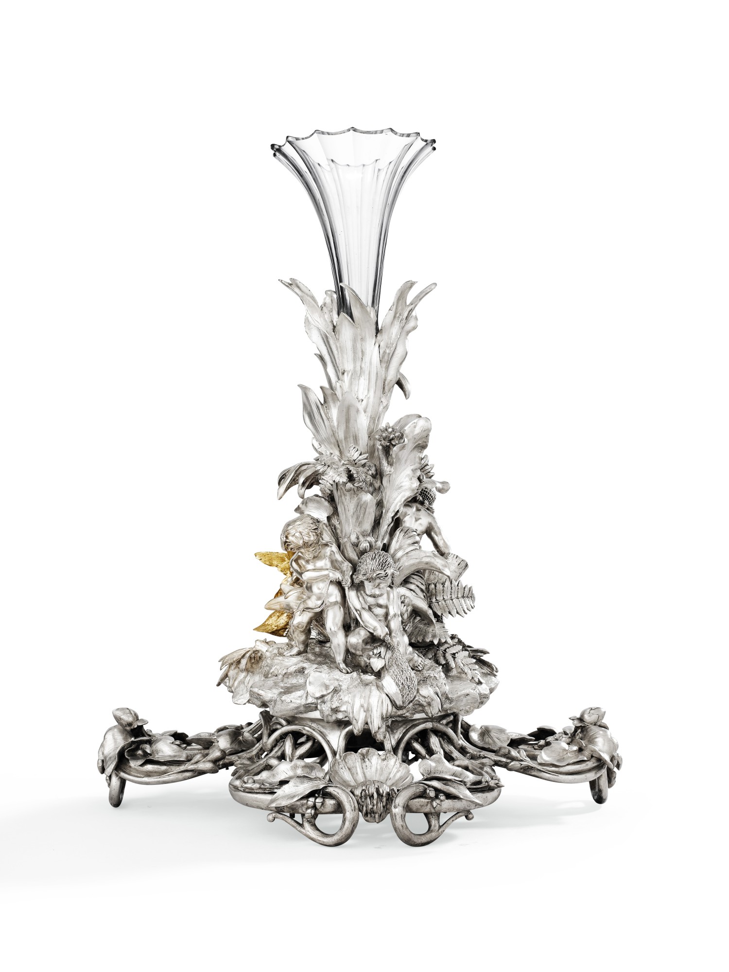 A LARGE SILVER-PLATED AND GILT BRONZE CENTREPIECE, CHRISTOFLE, PARIS ...