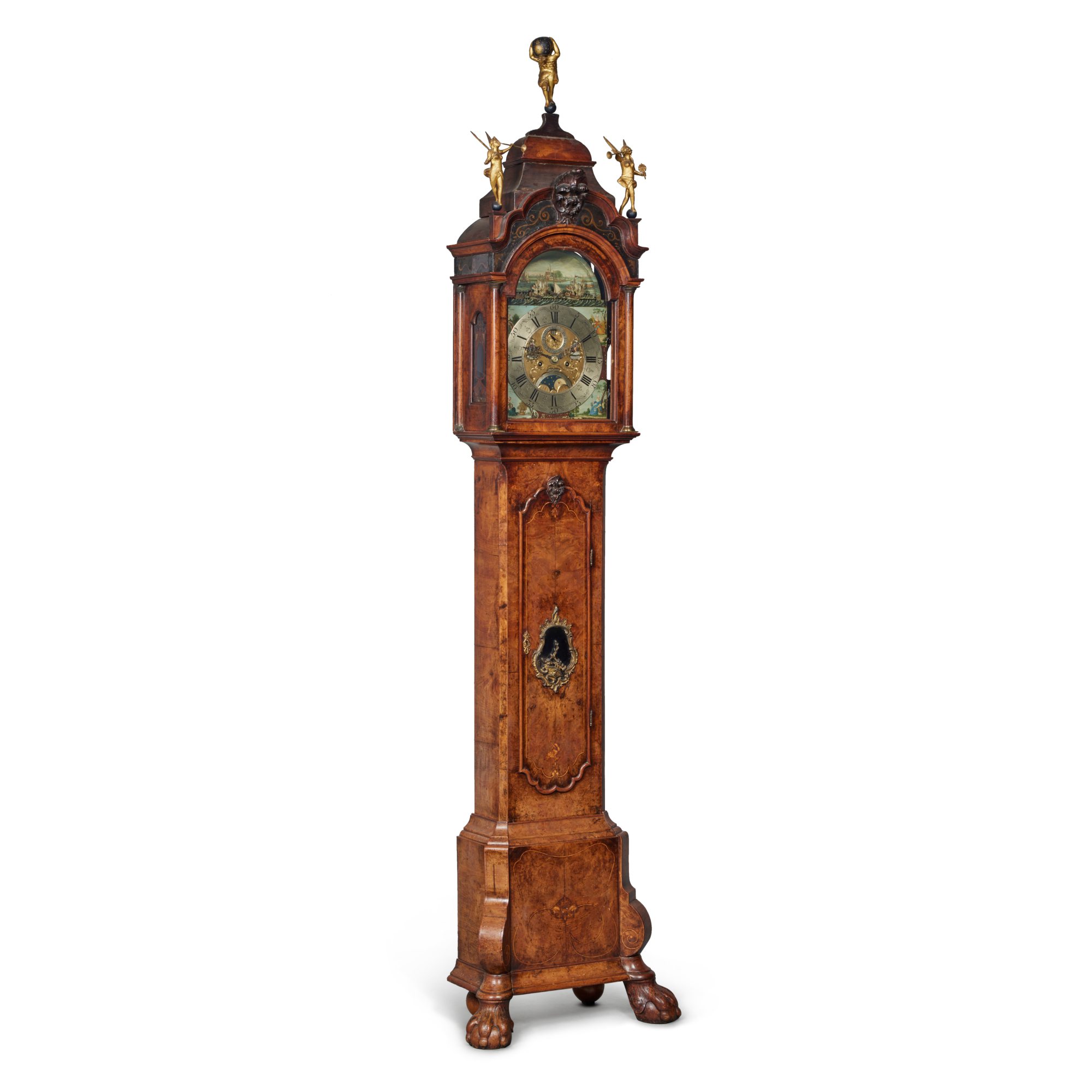 A Dutch Rococo Walnut, Burr Walnut Inlaid and Carved Longcase Clock ...