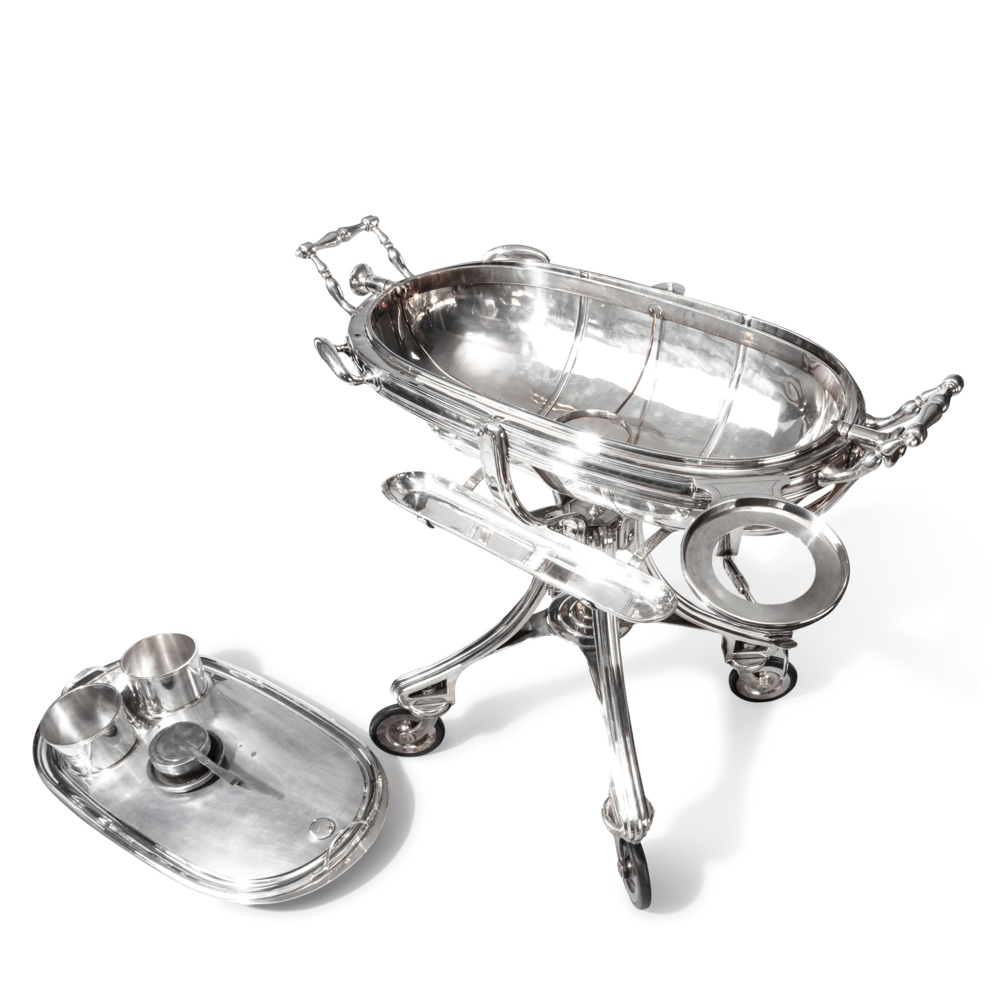 A FRENCH SILVER PLATED CARVING TROLLEY BY ERCUIS, SECOND QUARTER 20TH ...