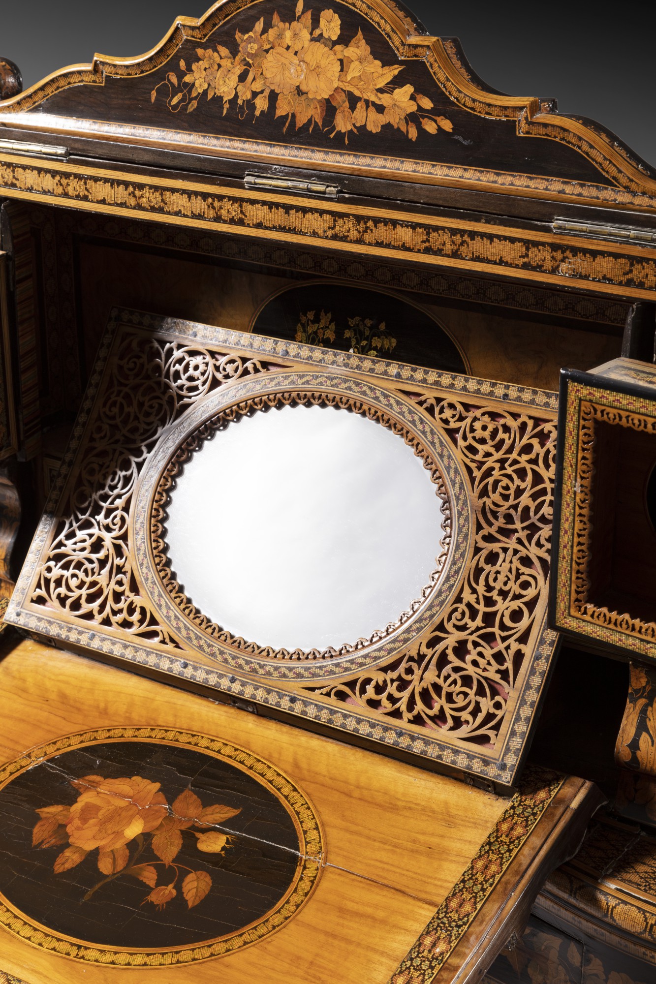 A rare marquetry desk with multiple combinations, signed Joseph ...
