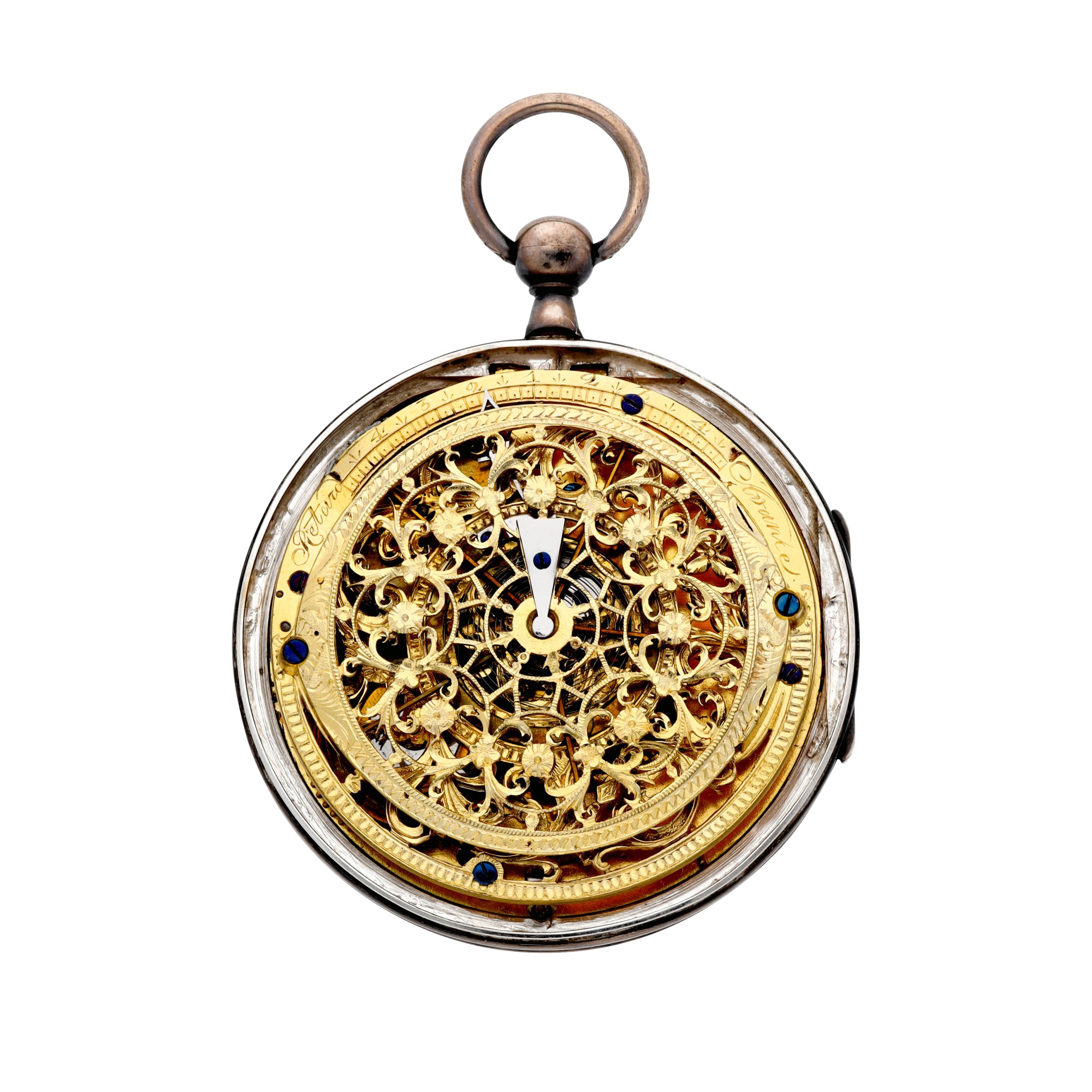 A silver cylinder watch with date and large slow beating balance Circa ...