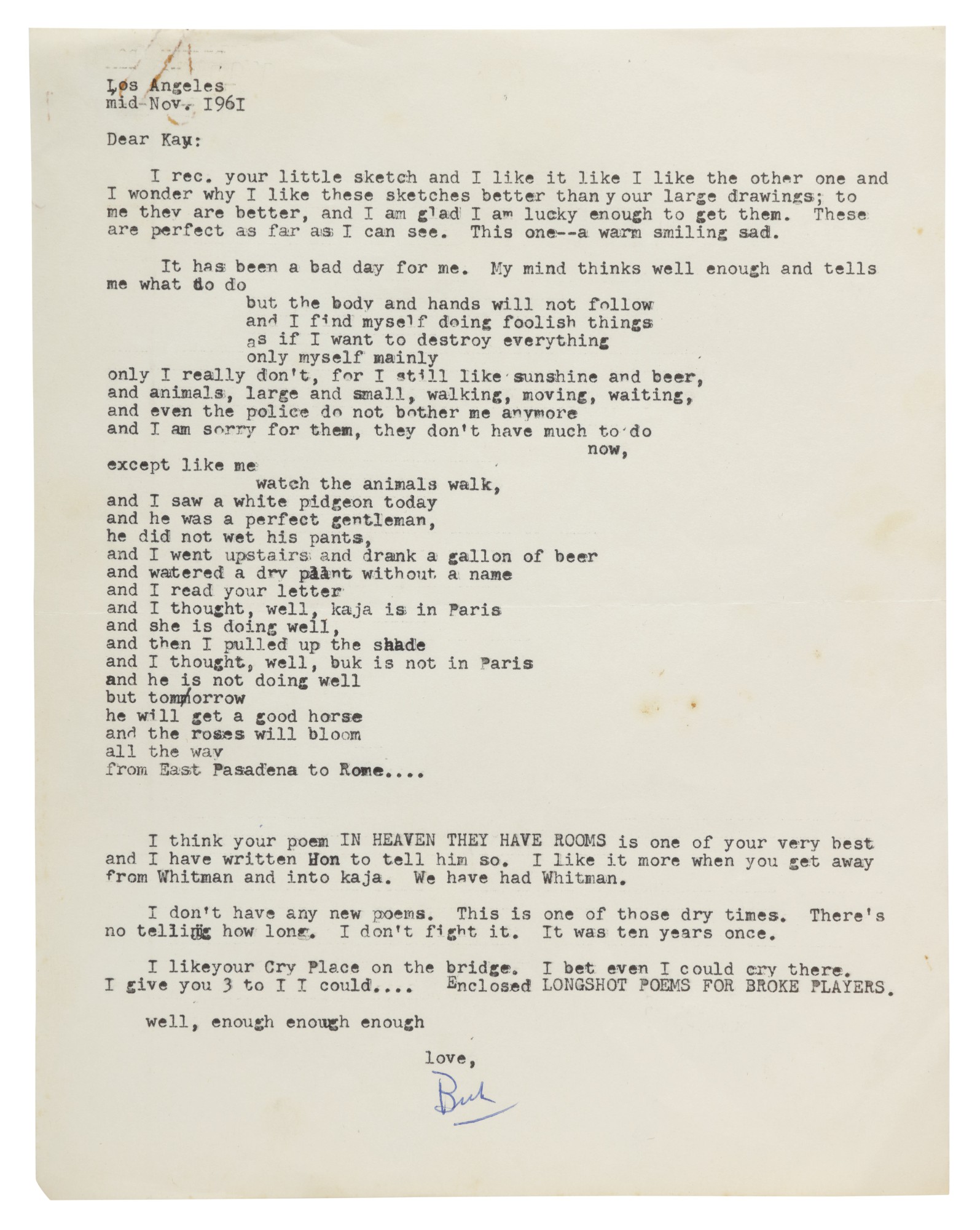 Bukowski, Charles | Letters sent following the publication of Bukowski ...