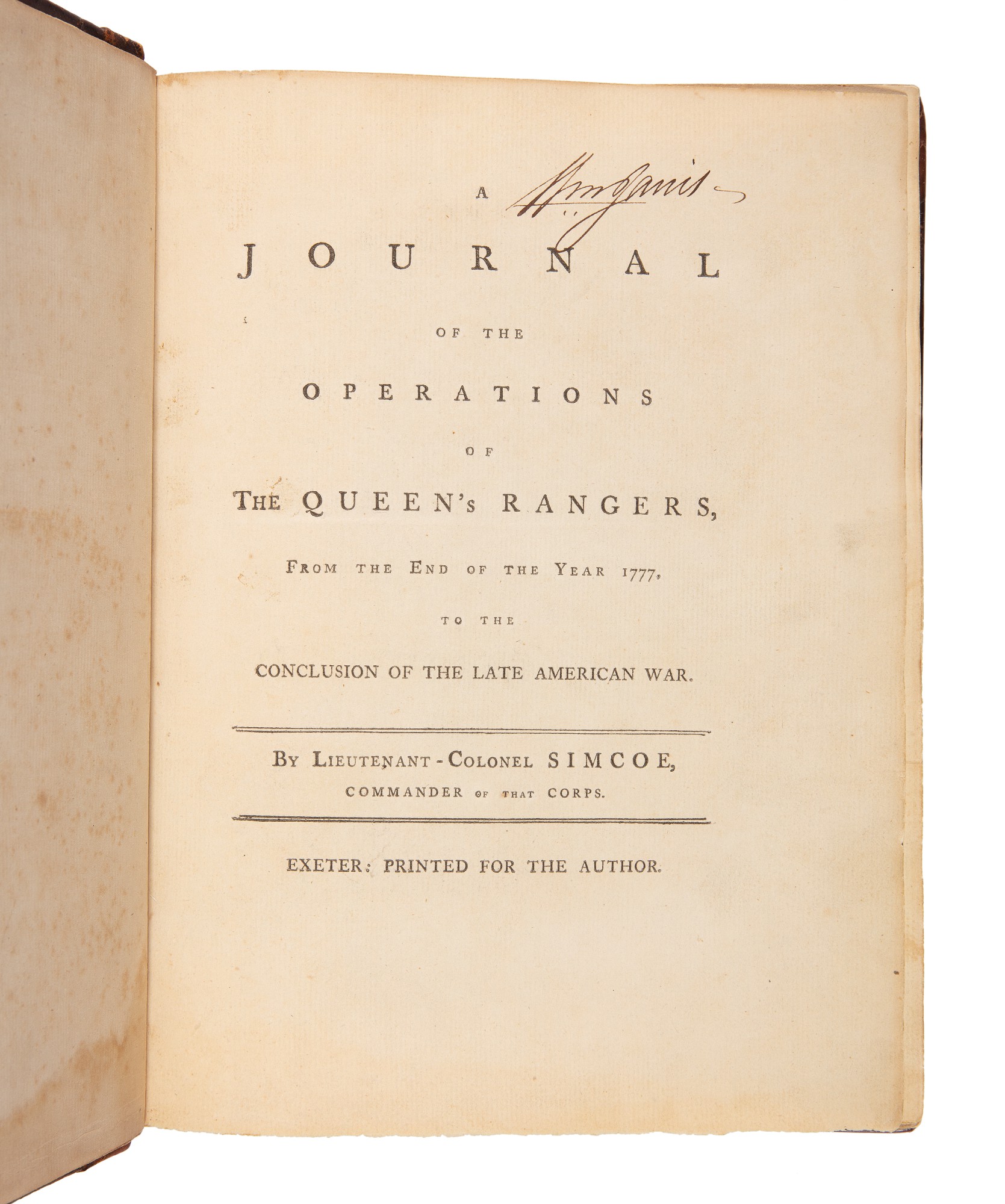 Simcoe, John Graves | A legendary rarity, Simcoe's privately printed ...